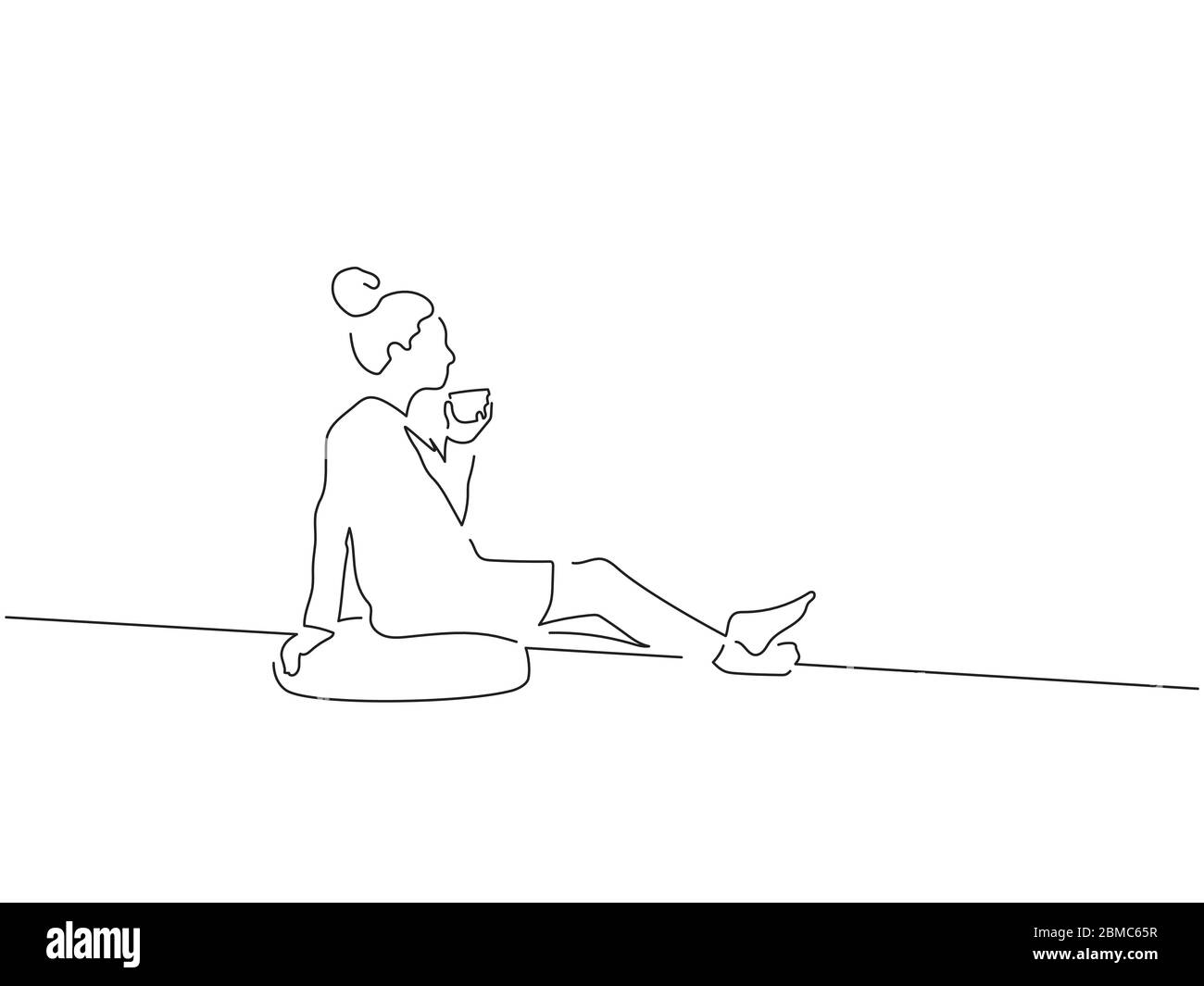 People at home isolated line drawing, vector illustration design Stock ...