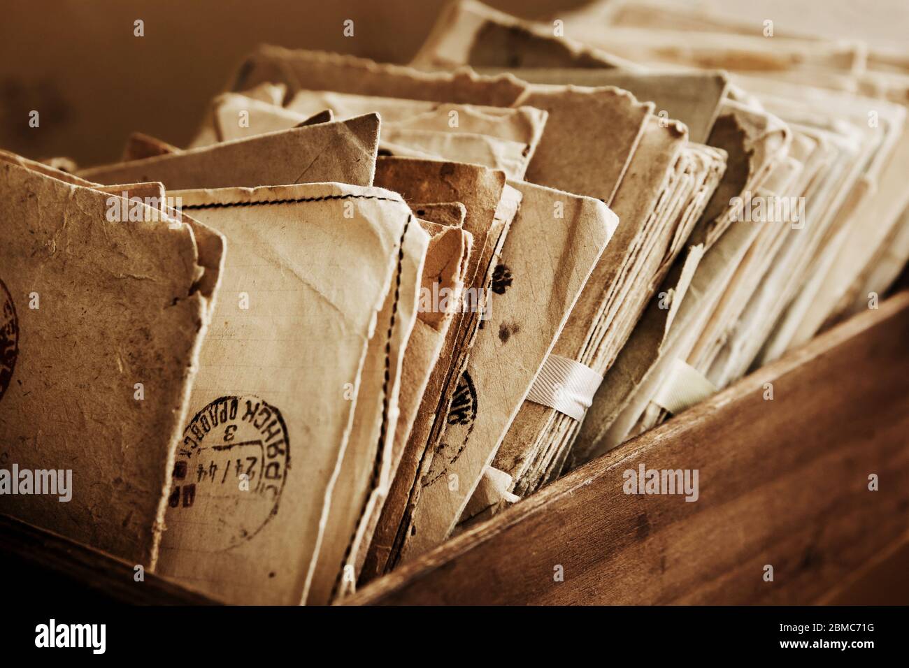 Old postal paper letters of 20 century in a wooden box Stock Photo - Alamy