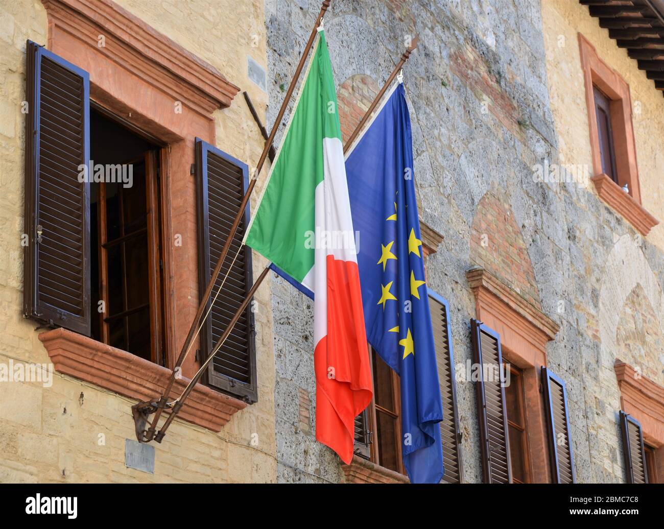 italian flag with europian flag Stock Photo - Alamy