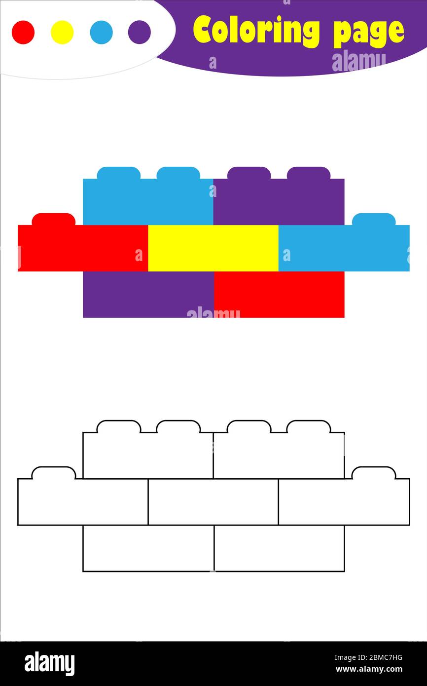 Toy blocks in cartoon style, coloring page, education paper game for ...
