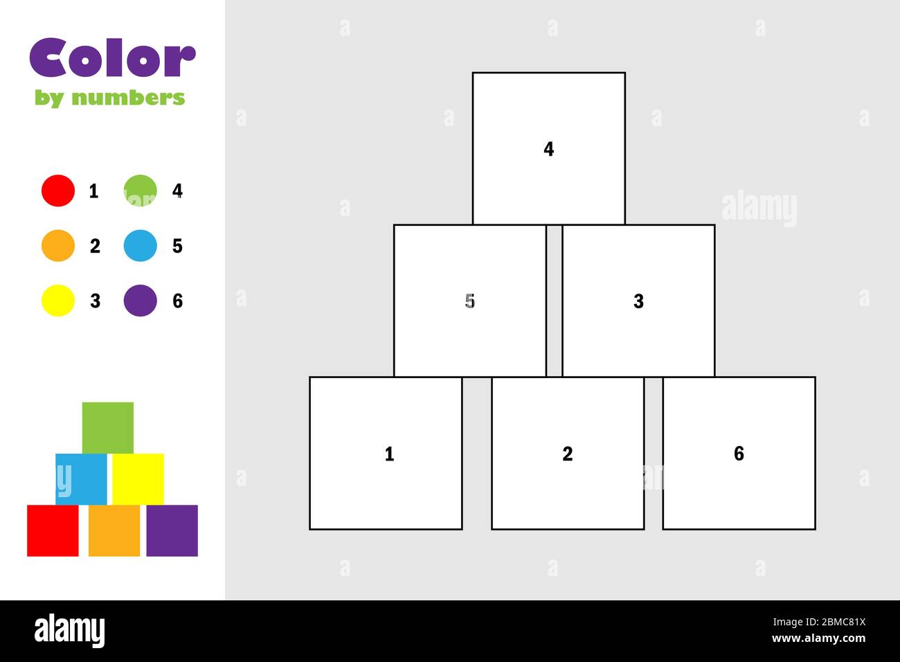 Cubes in cartoon style, color by number, education paper game for the ...