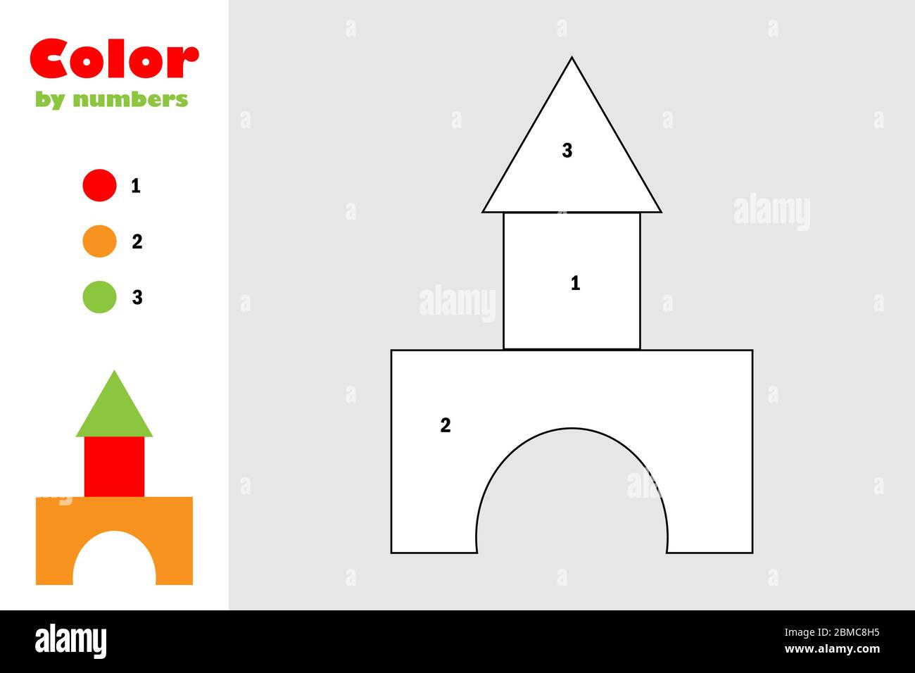 Blocks toy in cartoon style, color by number, education paper game for ...