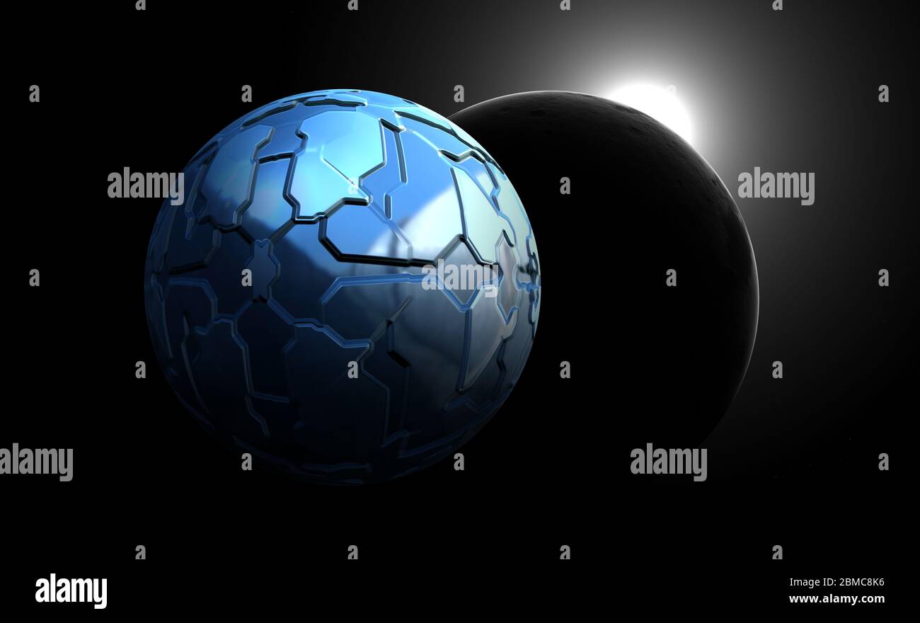 futuristic globus earth sphere with sun and moon eclipse Stock Photo ...