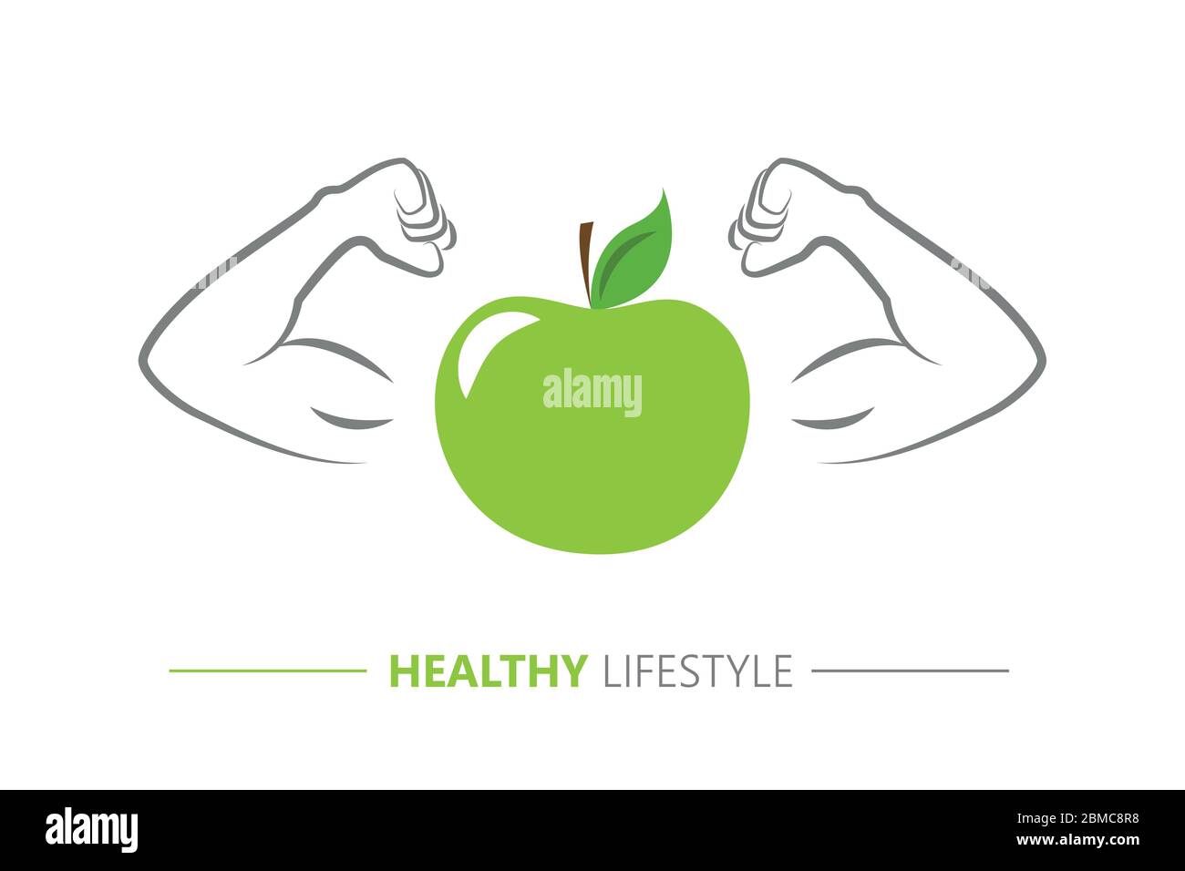 healthy lifestyle strong apple with muscular arms vector illustration ...