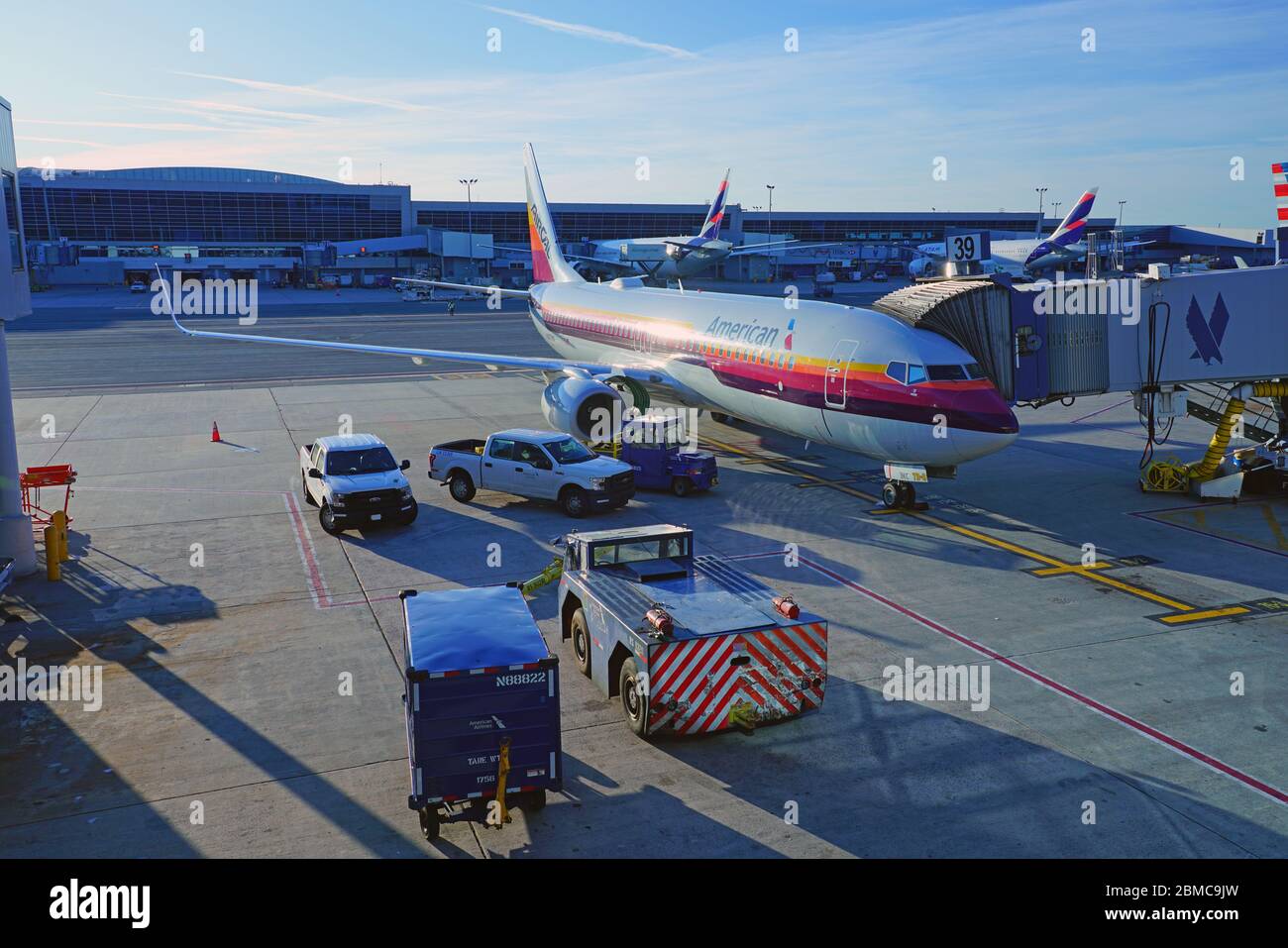 NEW YORK -23 NOV 2019- An airplane from American Airlines (AA) in the ...