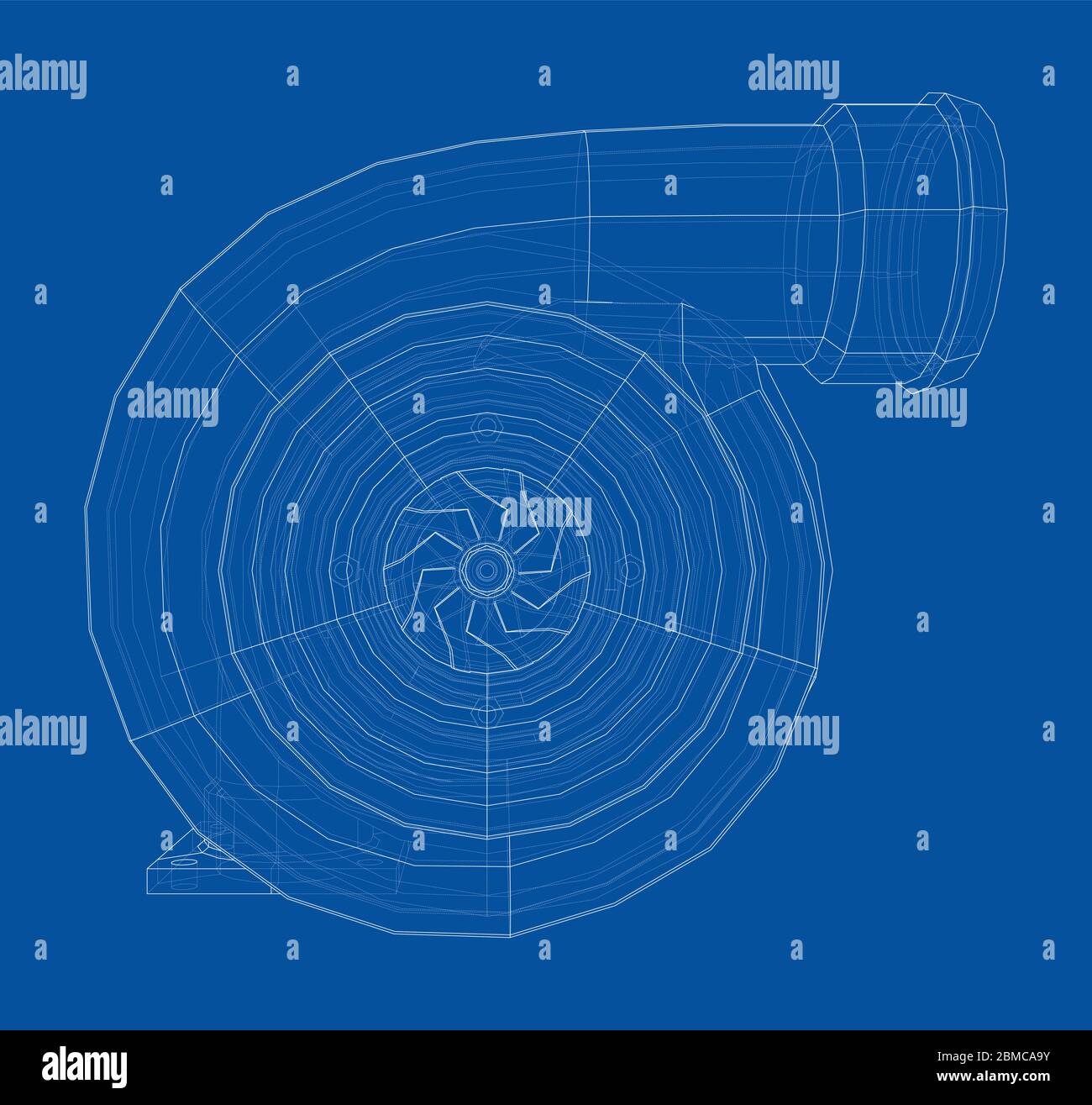 Automobile turbocharger concept outline. Vector rendering of 3d. Wire ...