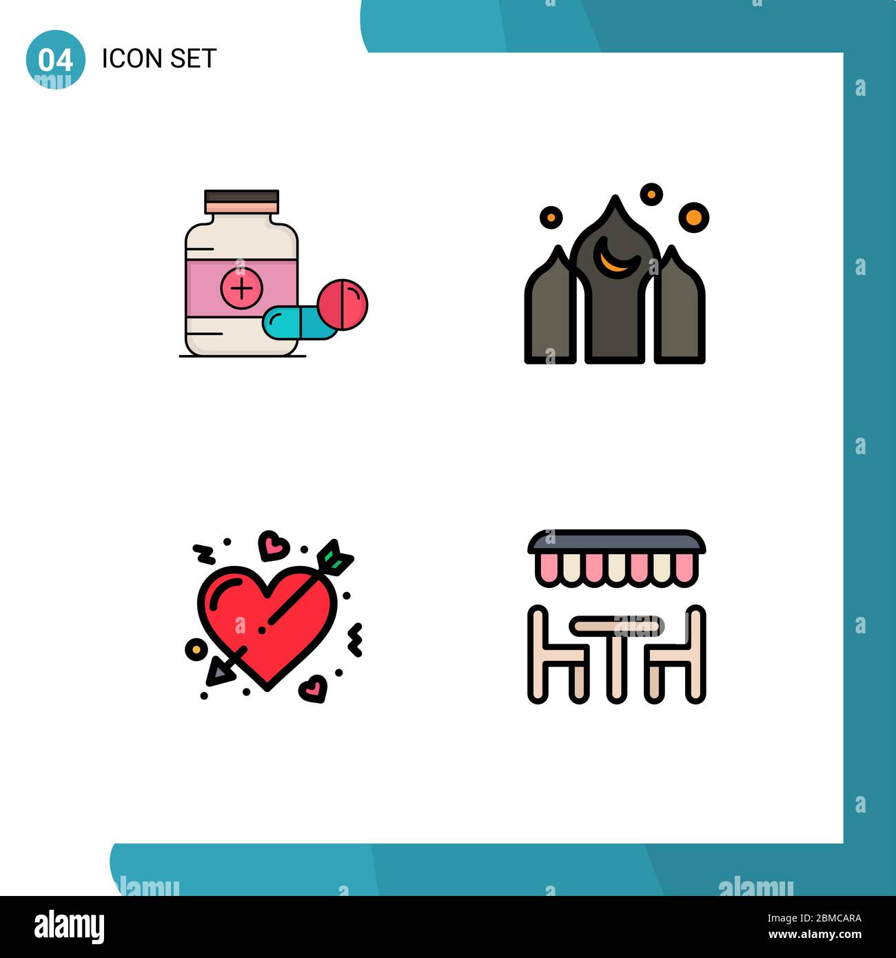 Group of 4 Filledline Flat Colors Signs and Symbols for medicine, arrow ...