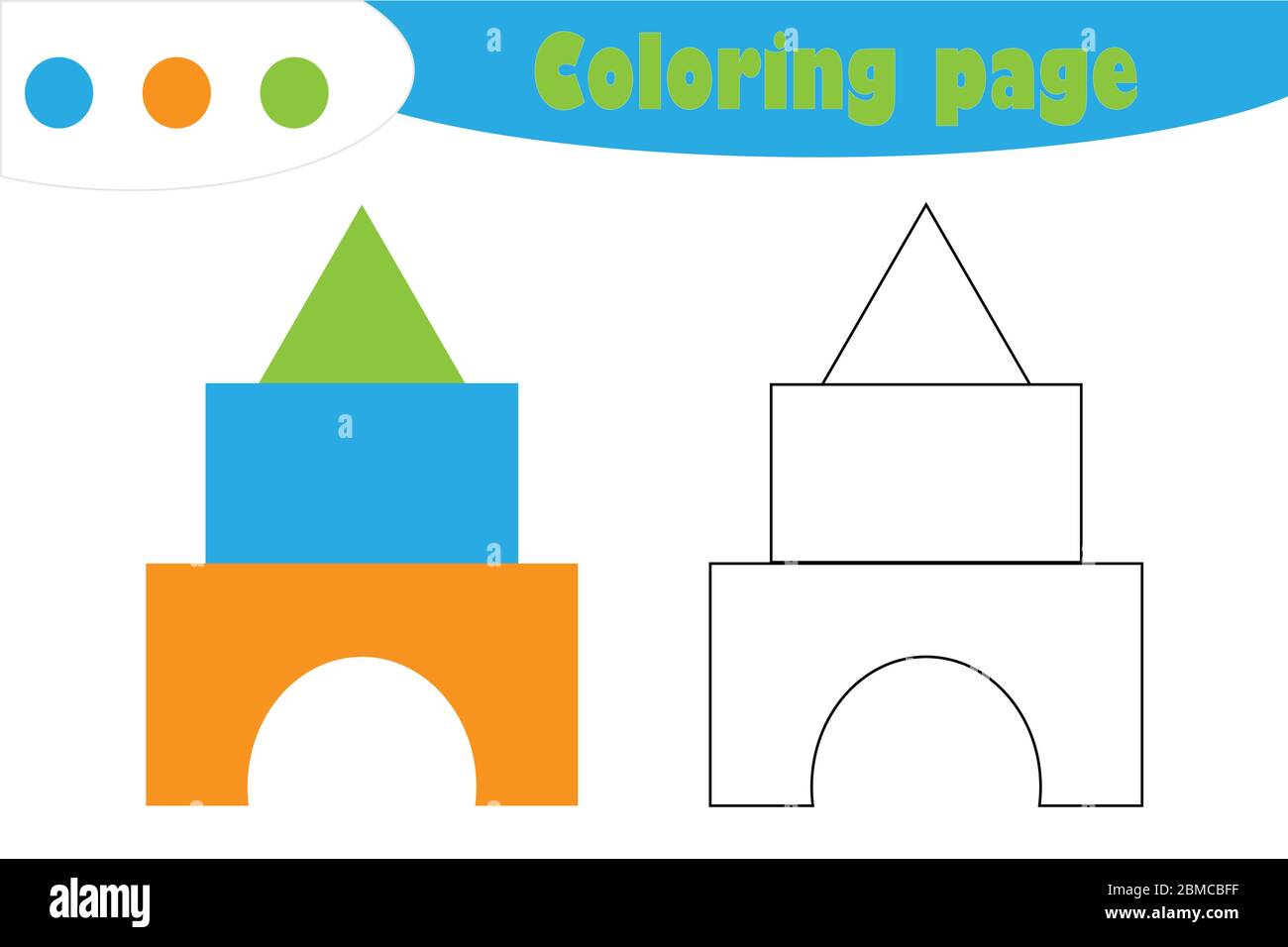 Toy blocks in cartoon style, coloring page, education paper game for ...