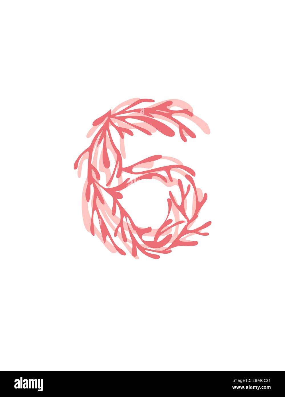 Number 6 pink colored seaweeds underwater ocean plant sea coral ...