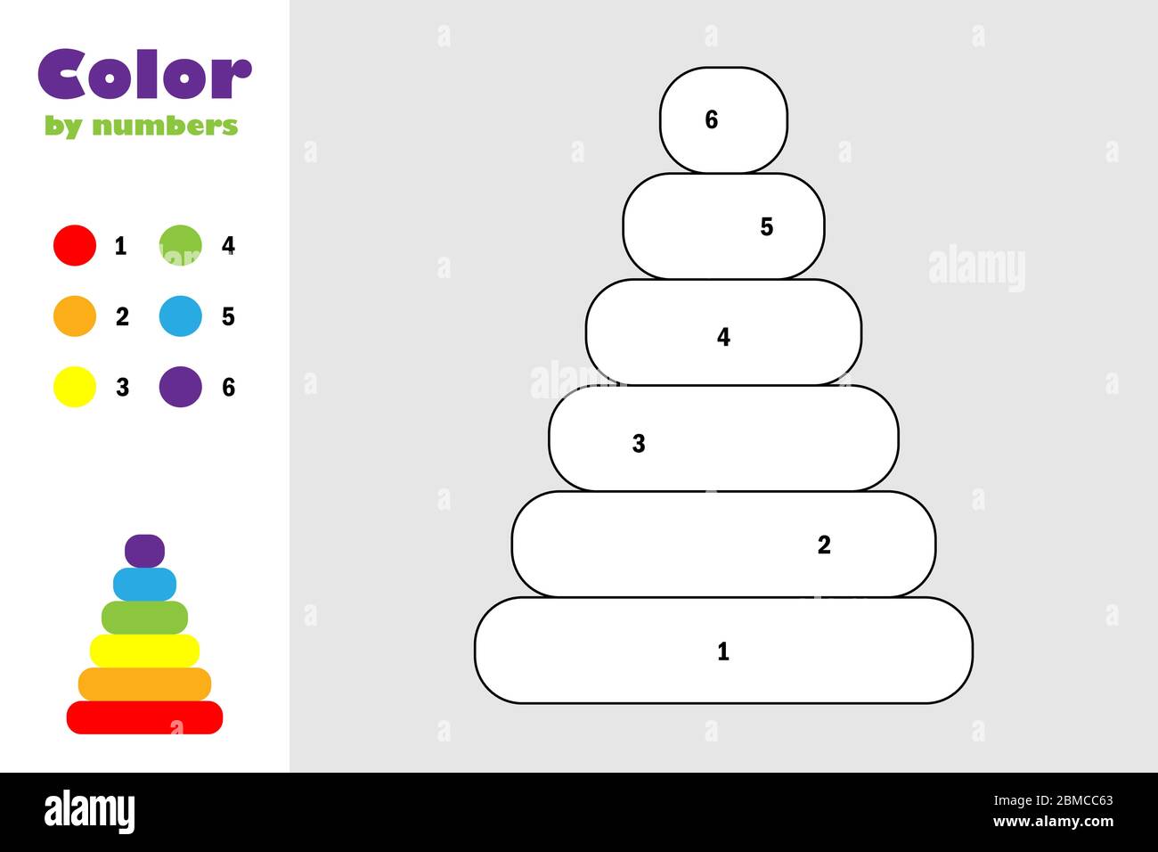 Pyramid in cartoon style, color by number, education paper game for the ...
