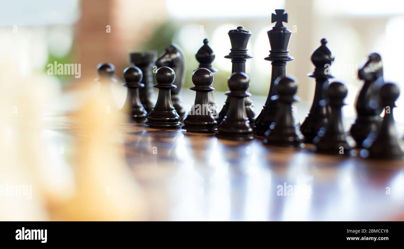 Chess board set up and ready to play. Narrow depth of field Stock Photo ...