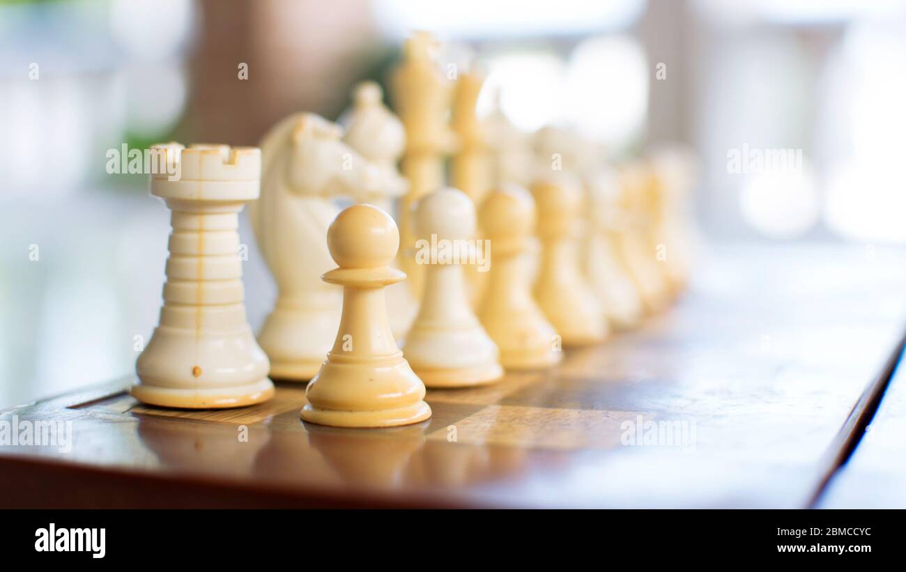 Chess board set up and ready to play. Narrow depth of field Stock Photo ...