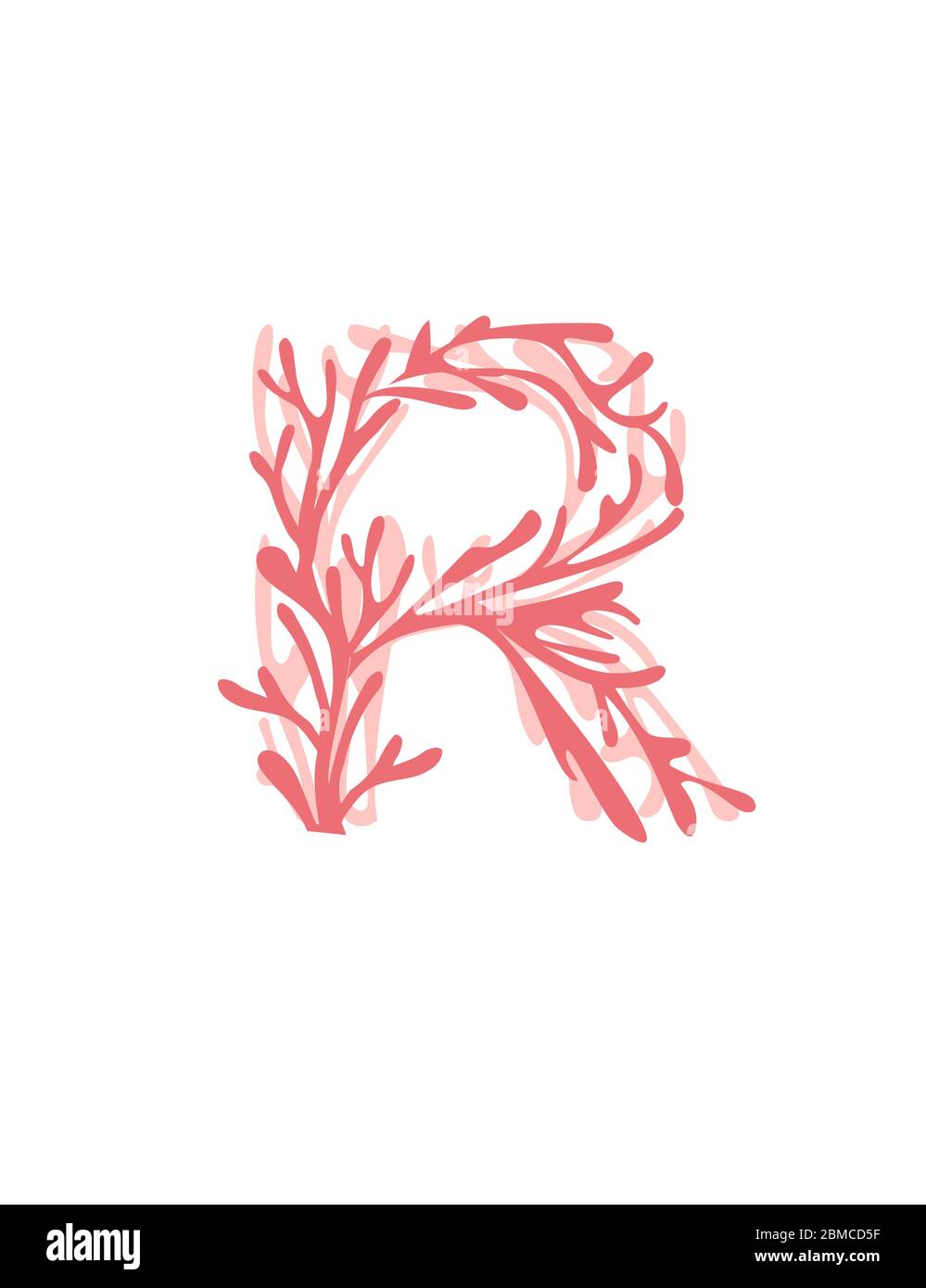 Letter R pink colored seaweeds underwater ocean plant sea coral ...