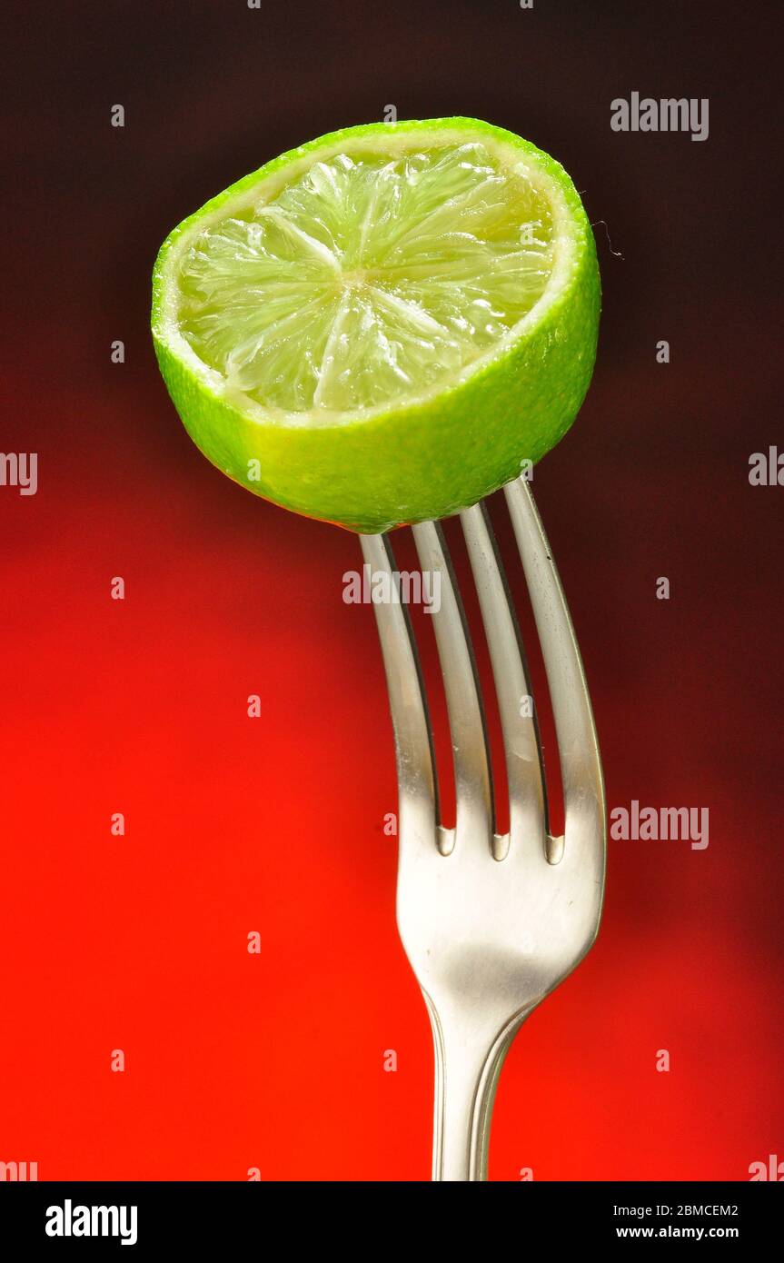 Half lemon on a fork, studio shot Stock Photo - Alamy