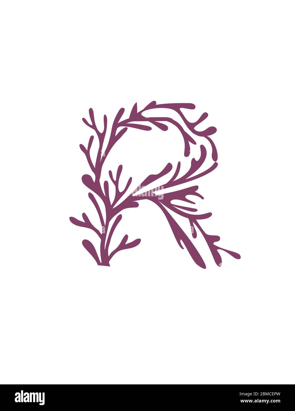 Letter R purple colored seaweeds underwater ocean plant sea coral ...
