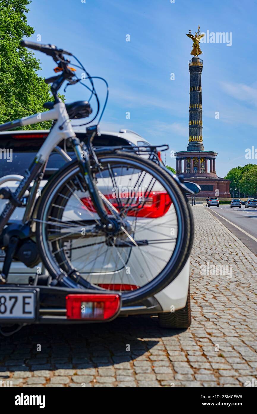 Berlin, Germany - May 8, 2020: Unfocussed parked car with a bike ...