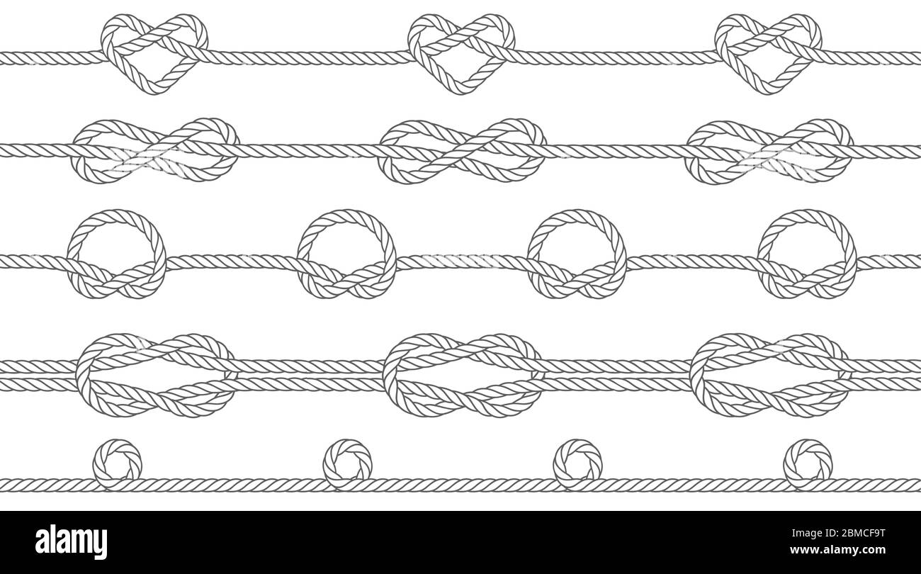 Seamless texture of ropes with knots. Knots of a circle, infinity and ...
