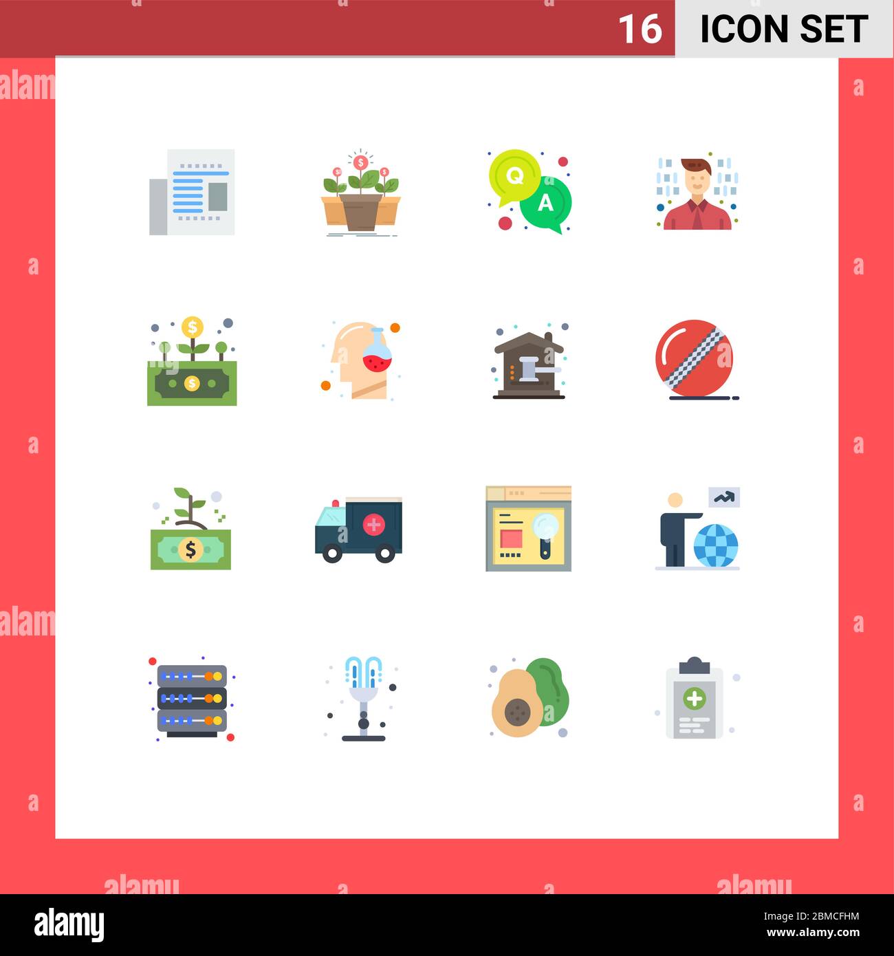 Flat Color Pack of 16 Universal Symbols of finance, business, tree ...