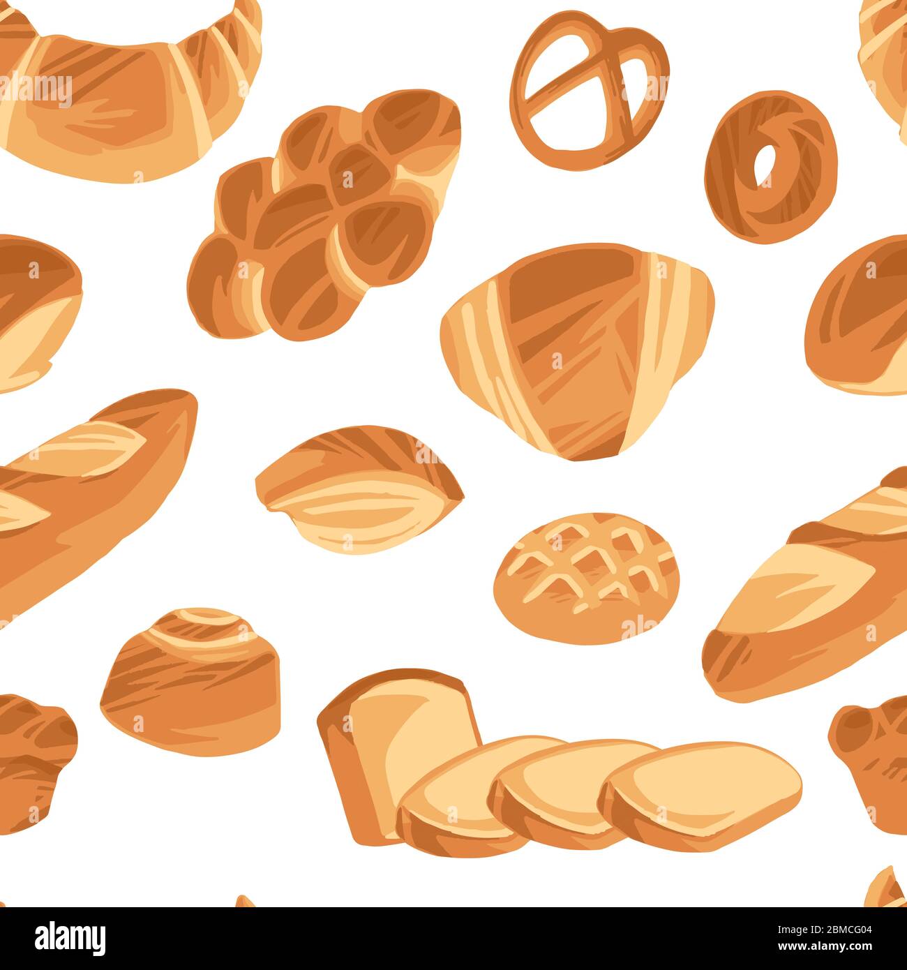 Seamless pattern bakery products set for bakery shop cartoon food bread ...