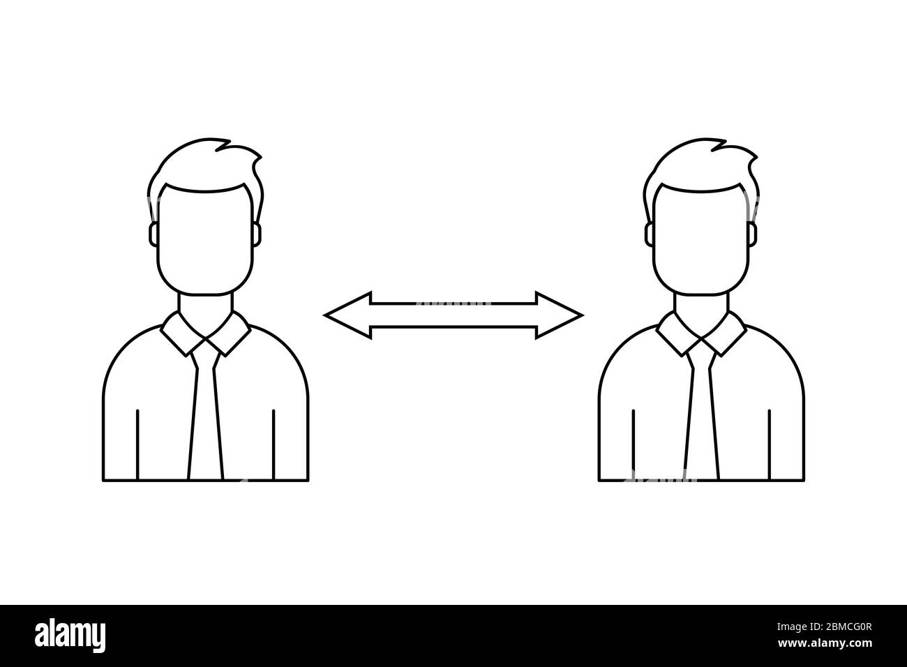 Social distancing sign to prevent virus spreading. Two businessmen in ...