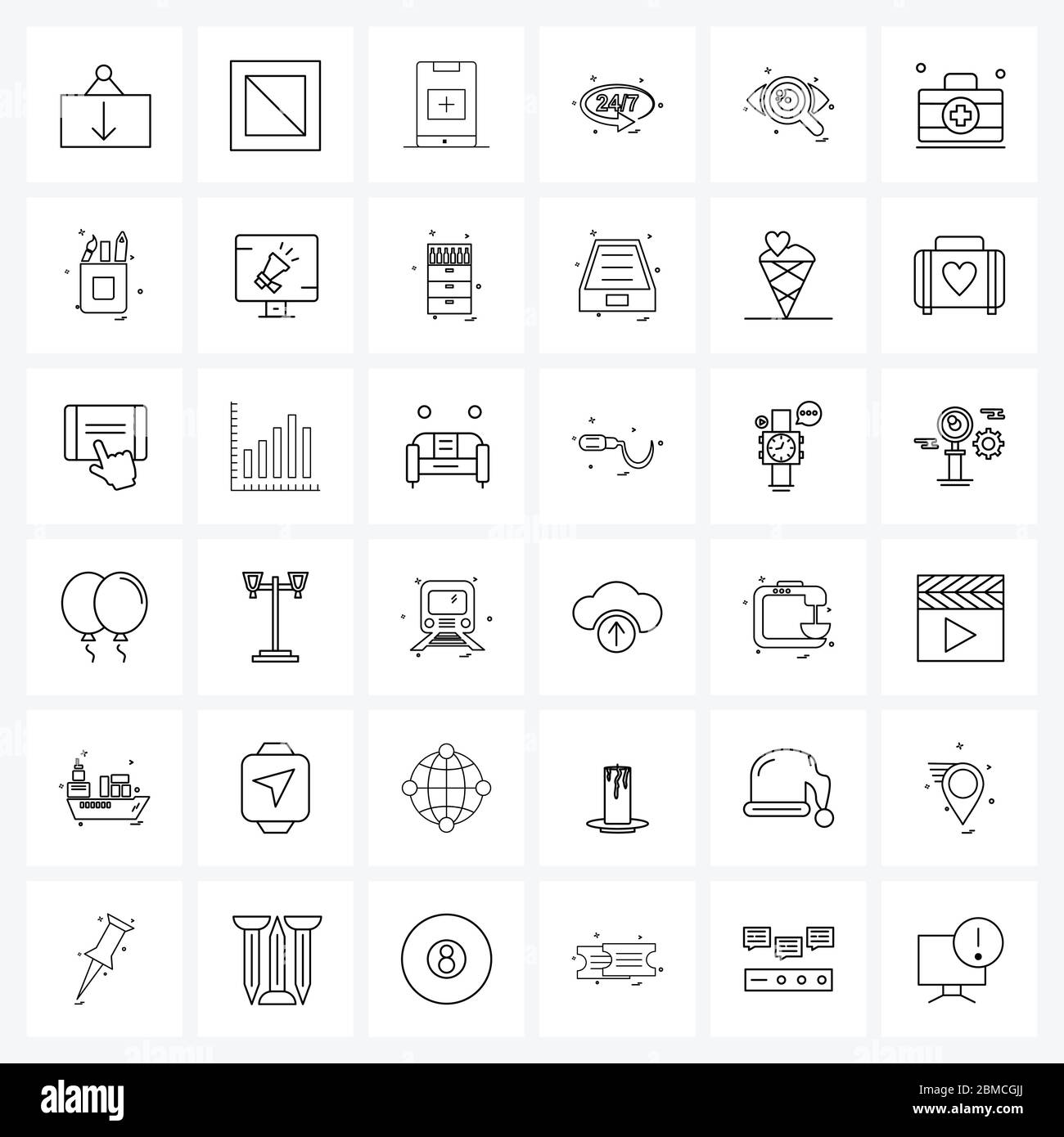 Set of 36 Universal Line Icons of day, hours, disable, ui, interface ...