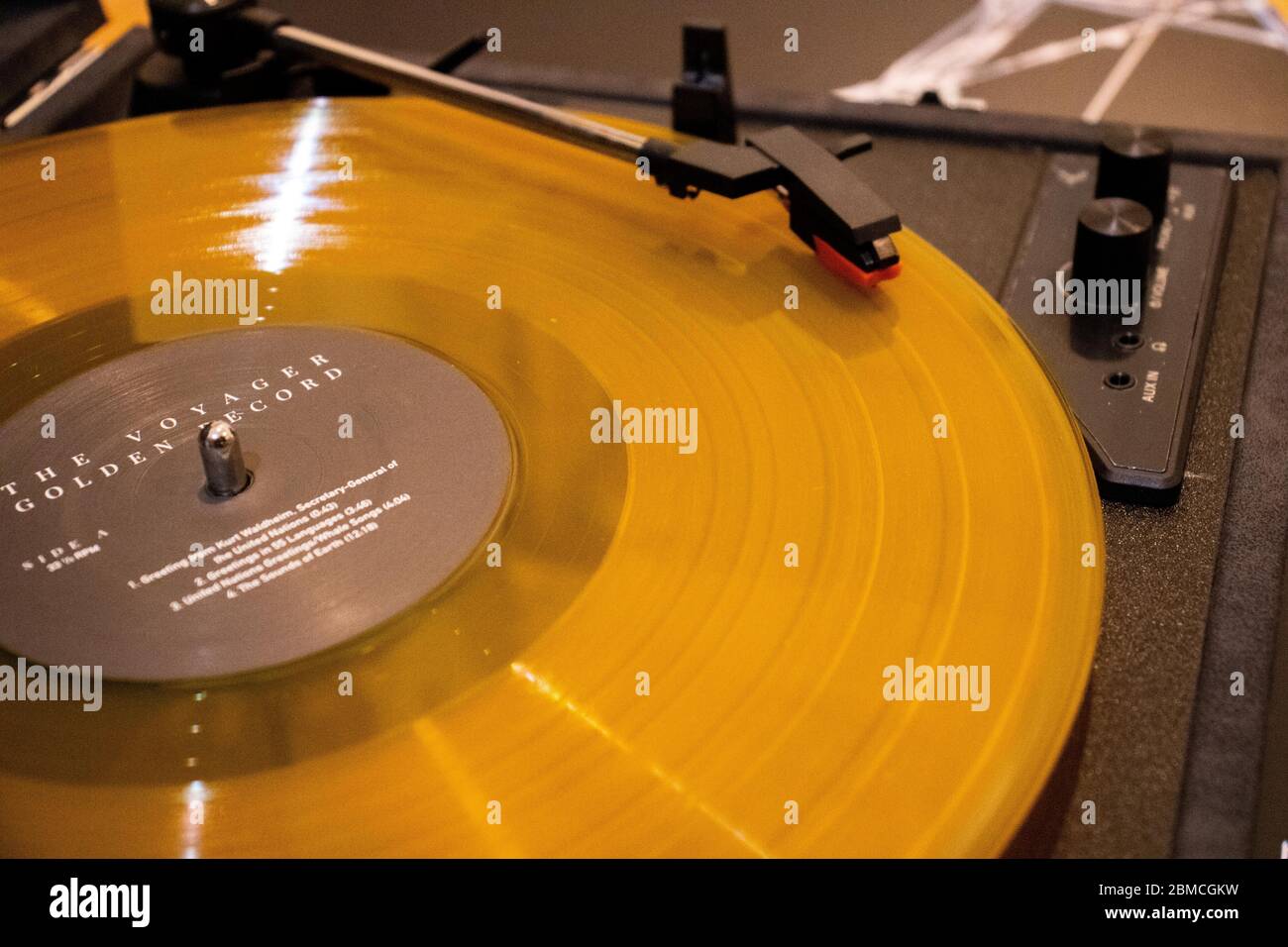 The Golden Record on a turntable being played Stock Photo - Alamy