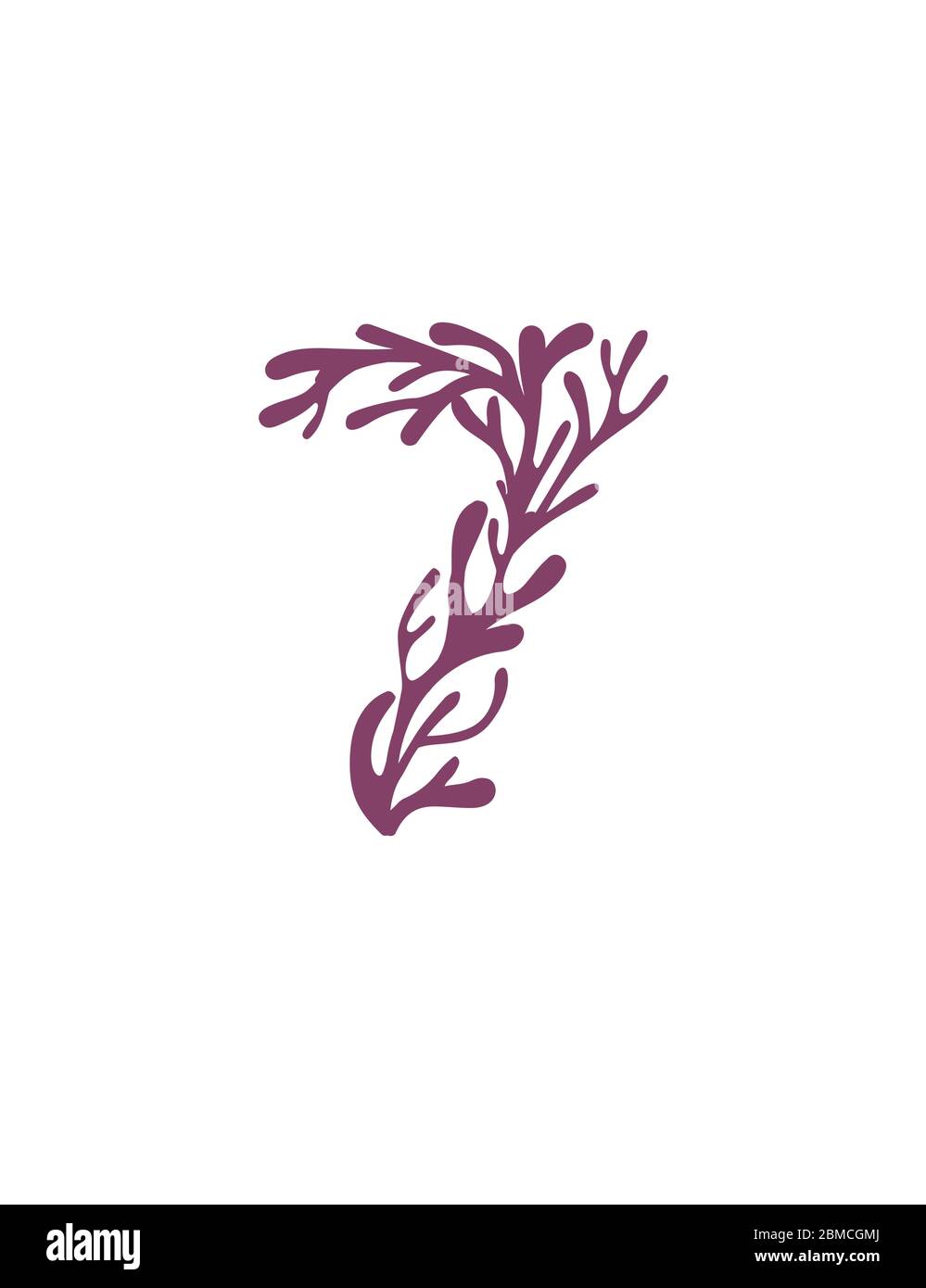 Number 7 purple colored seaweeds underwater ocean plant sea coral ...