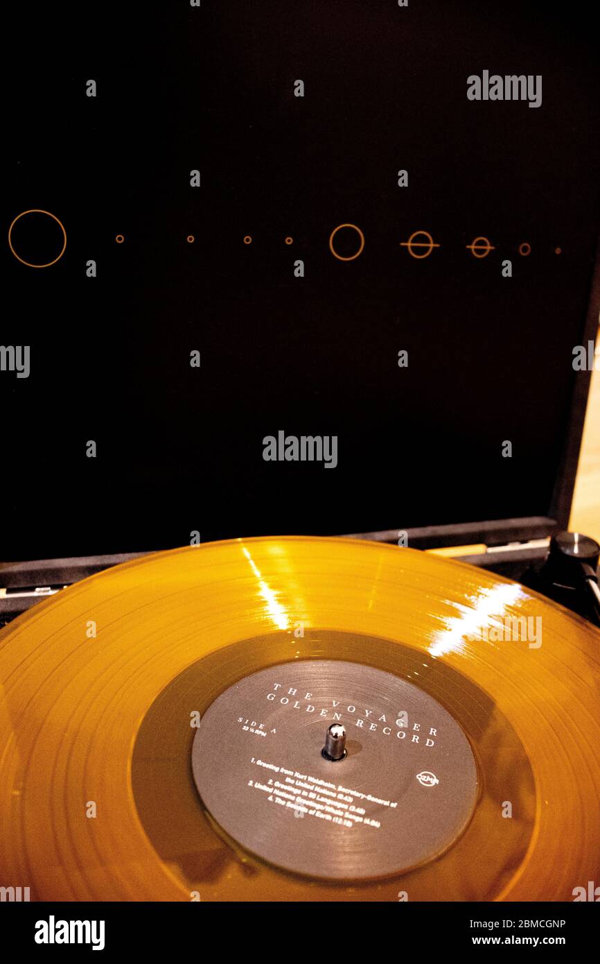 The Golden Record on a turntable being played Stock Photo - Alamy