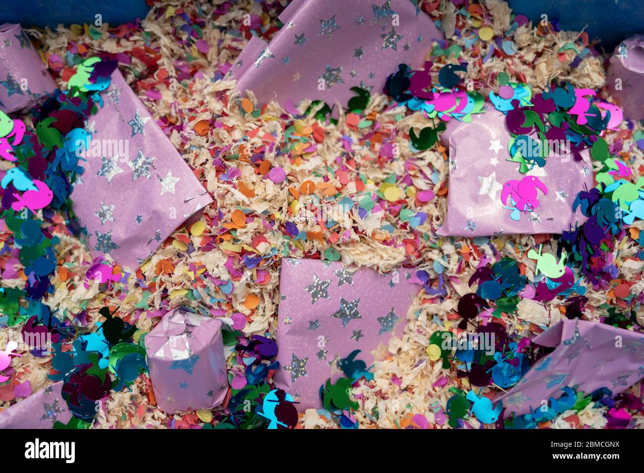A box full of presents. Surprise present box Stock Photo - Alamy