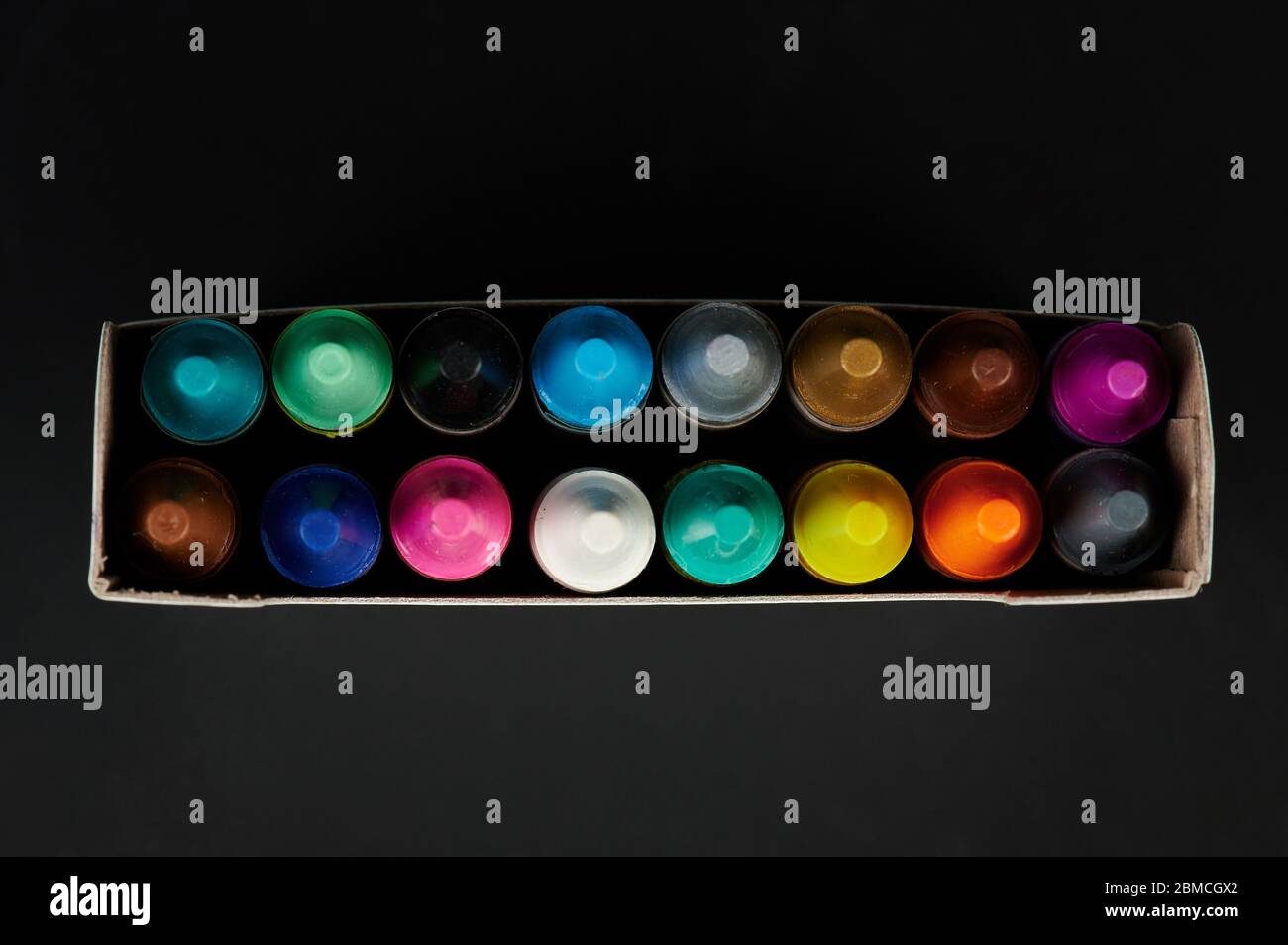 Colorful crayons in box above top view isolated Stock Photo - Alamy