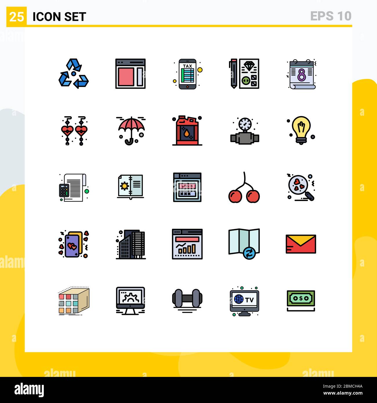 25 Universal Filled line Flat Color Signs Symbols of programming, development, sidebar, develop ...