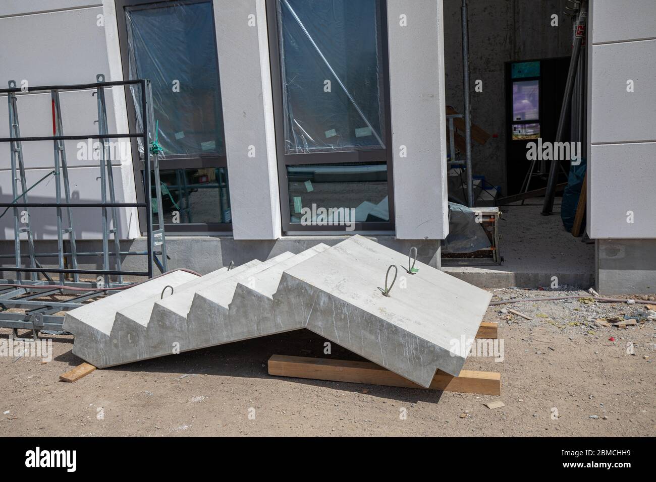 on a construction site there is a concrete staircase in front of a ...