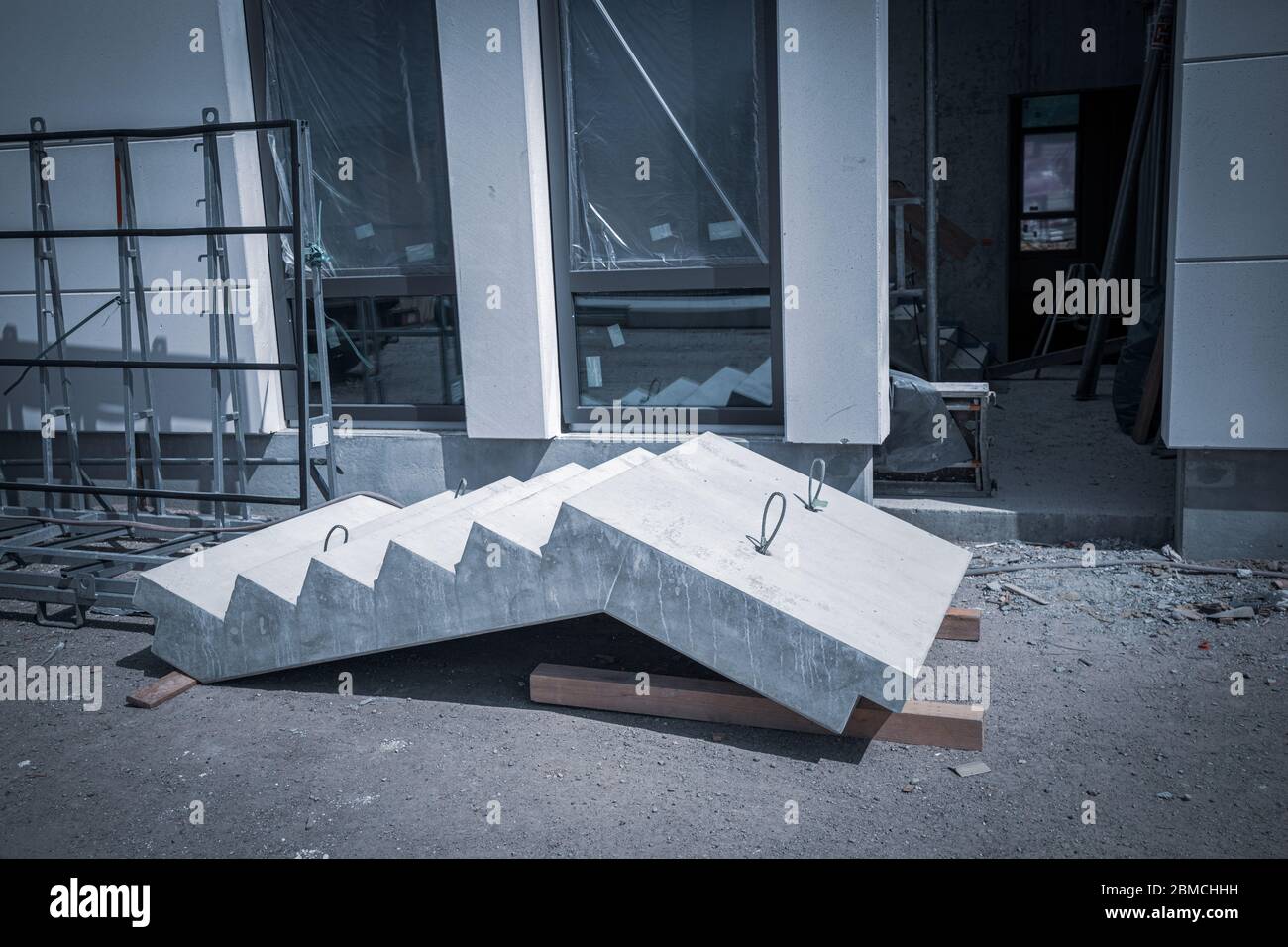 on a construction site there is a concrete staircase in front of a ...