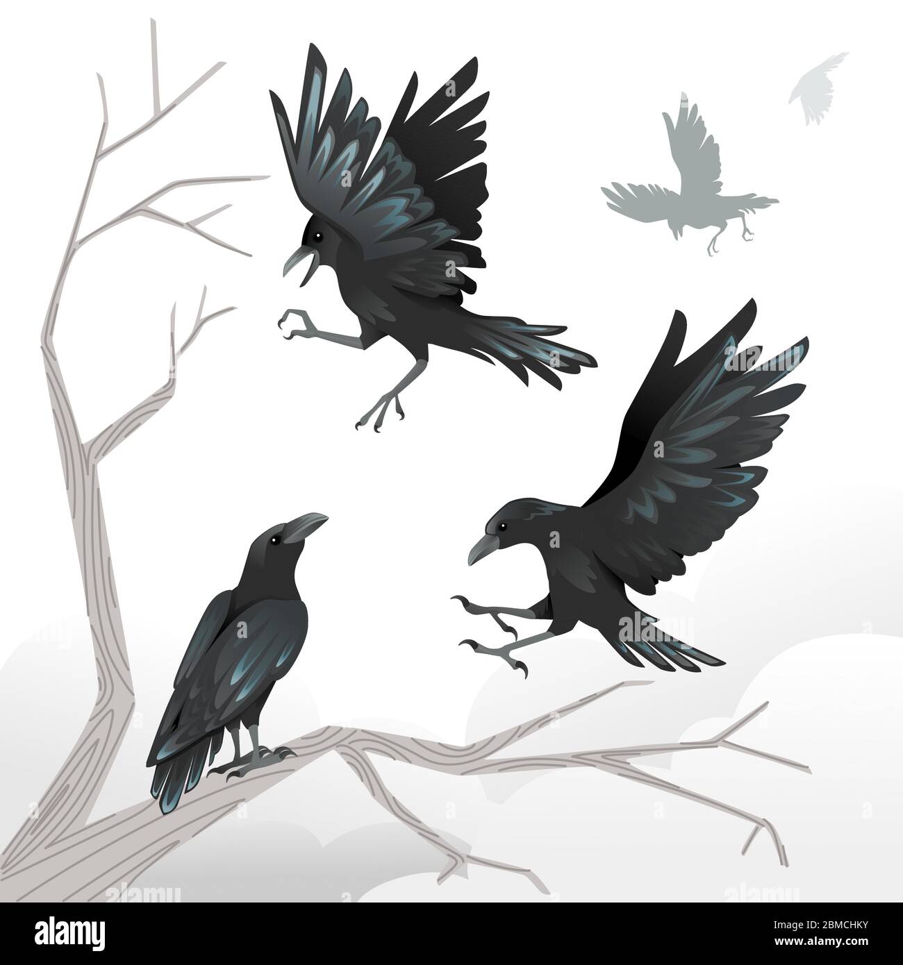 Cartoon Crow In Tree