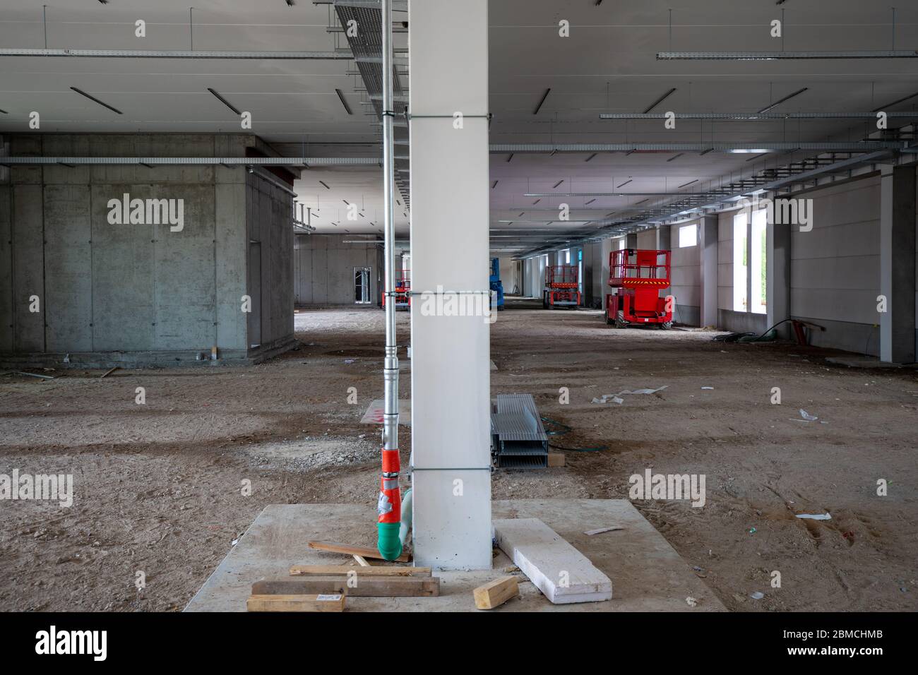 on a construction site the interior finishing of a factory building ...