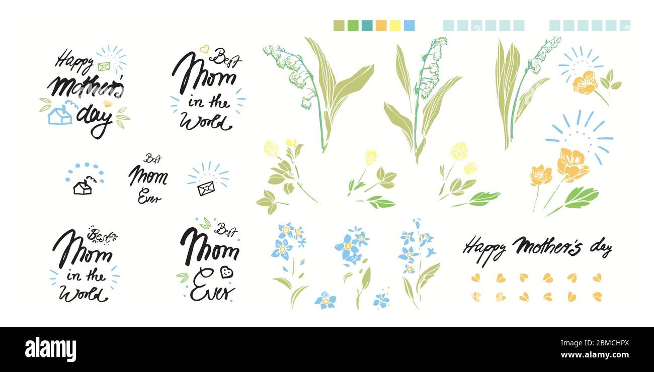 Mothers day hand lettering calligraphy illustration set, greeting card ...