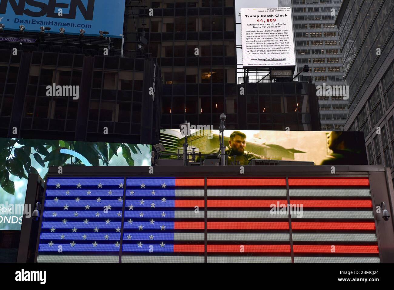 New York City, USA. 08th May, 2020. An electronic billboard in Times ...