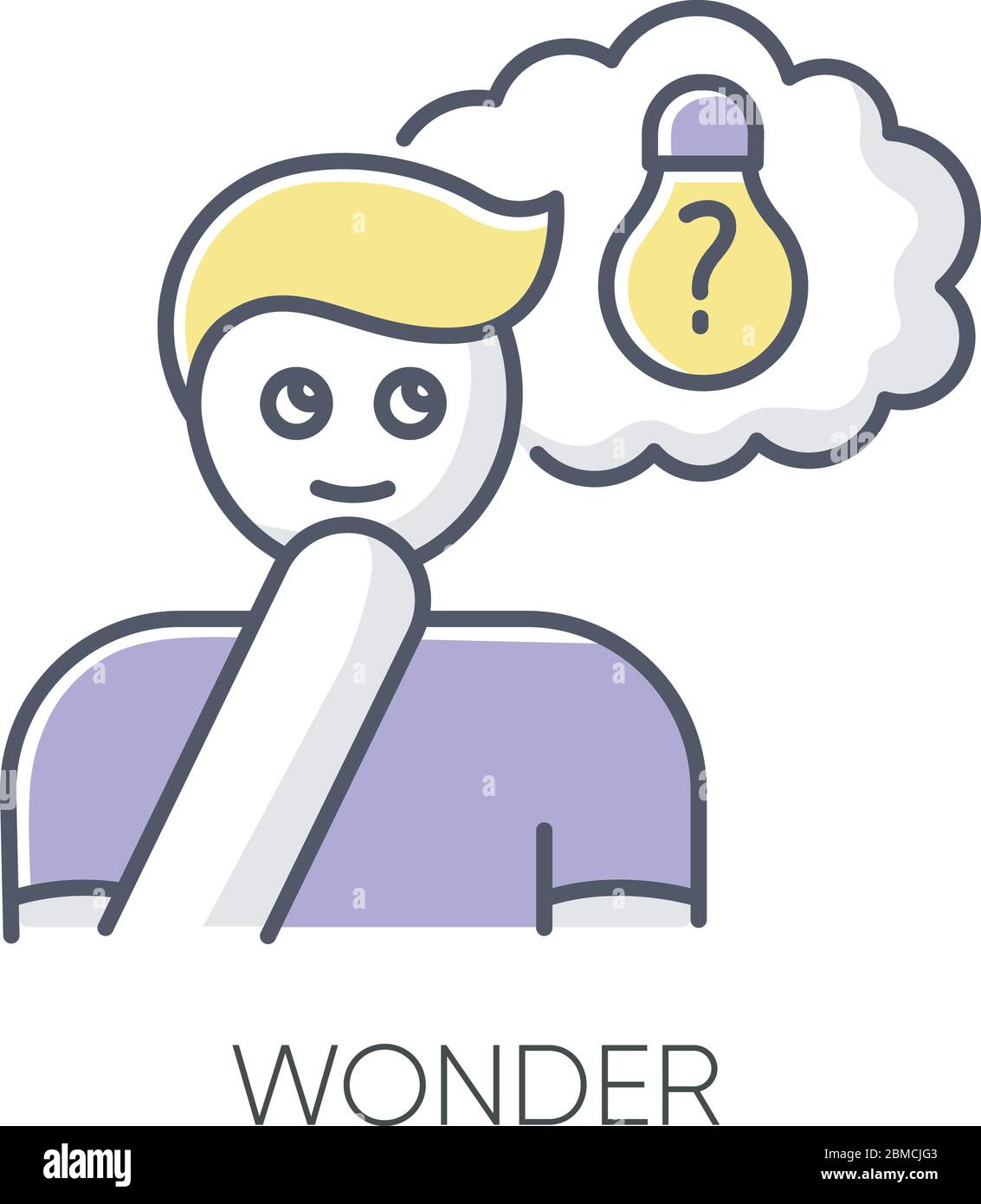 Wonder RGB color icon. Curious facial expression. Inspirational thought ...