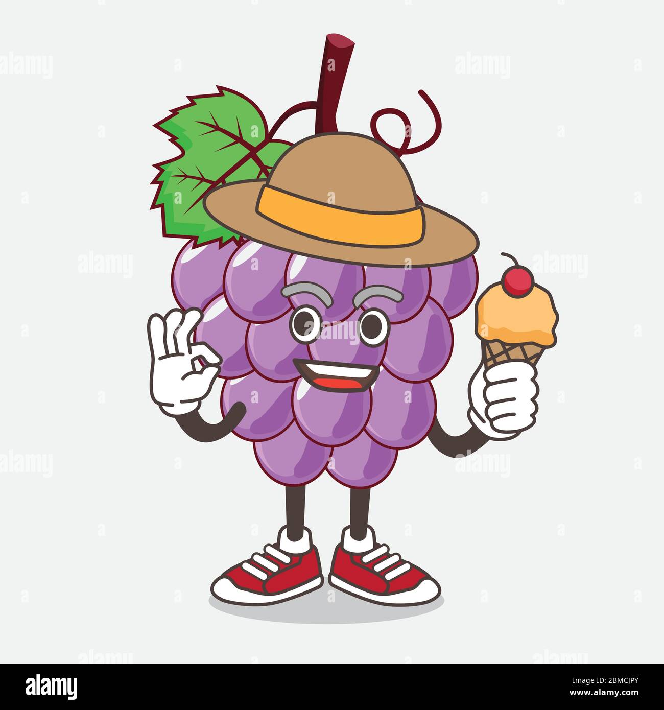 An illustration of Grape Fruit cartoon mascot character holding ice ...