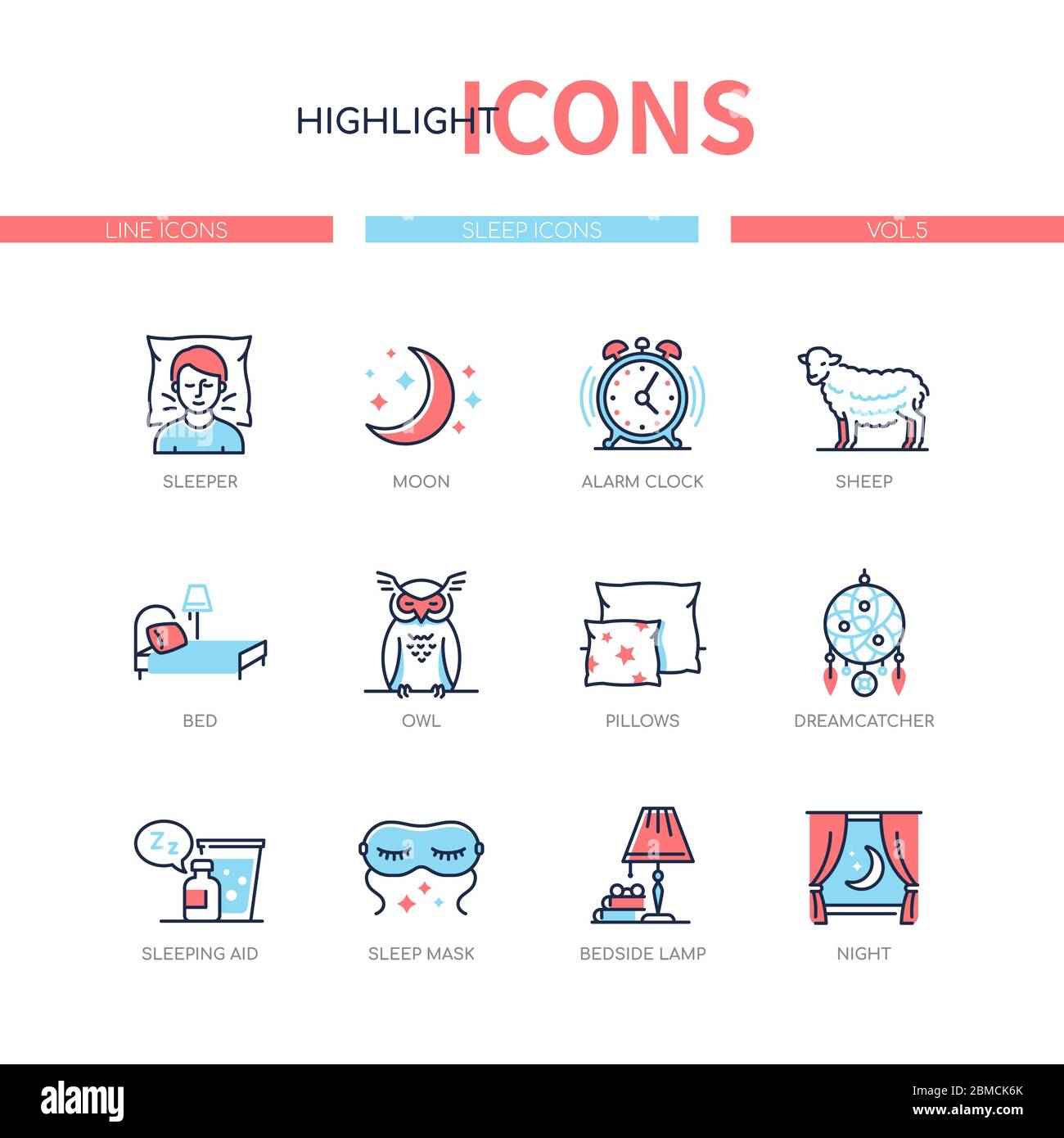 Healthy sleeping - line design style icons set Stock Vector Image & Art ...