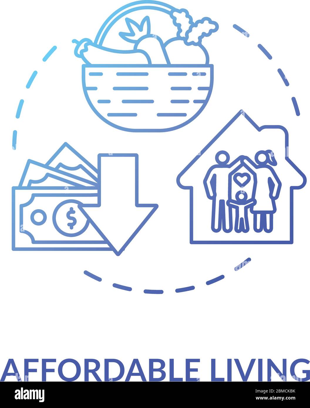 Affordable living blue concept icon. Residential property rent. Family ... Affordable living blue concept icon. Residential property rent. Family ...