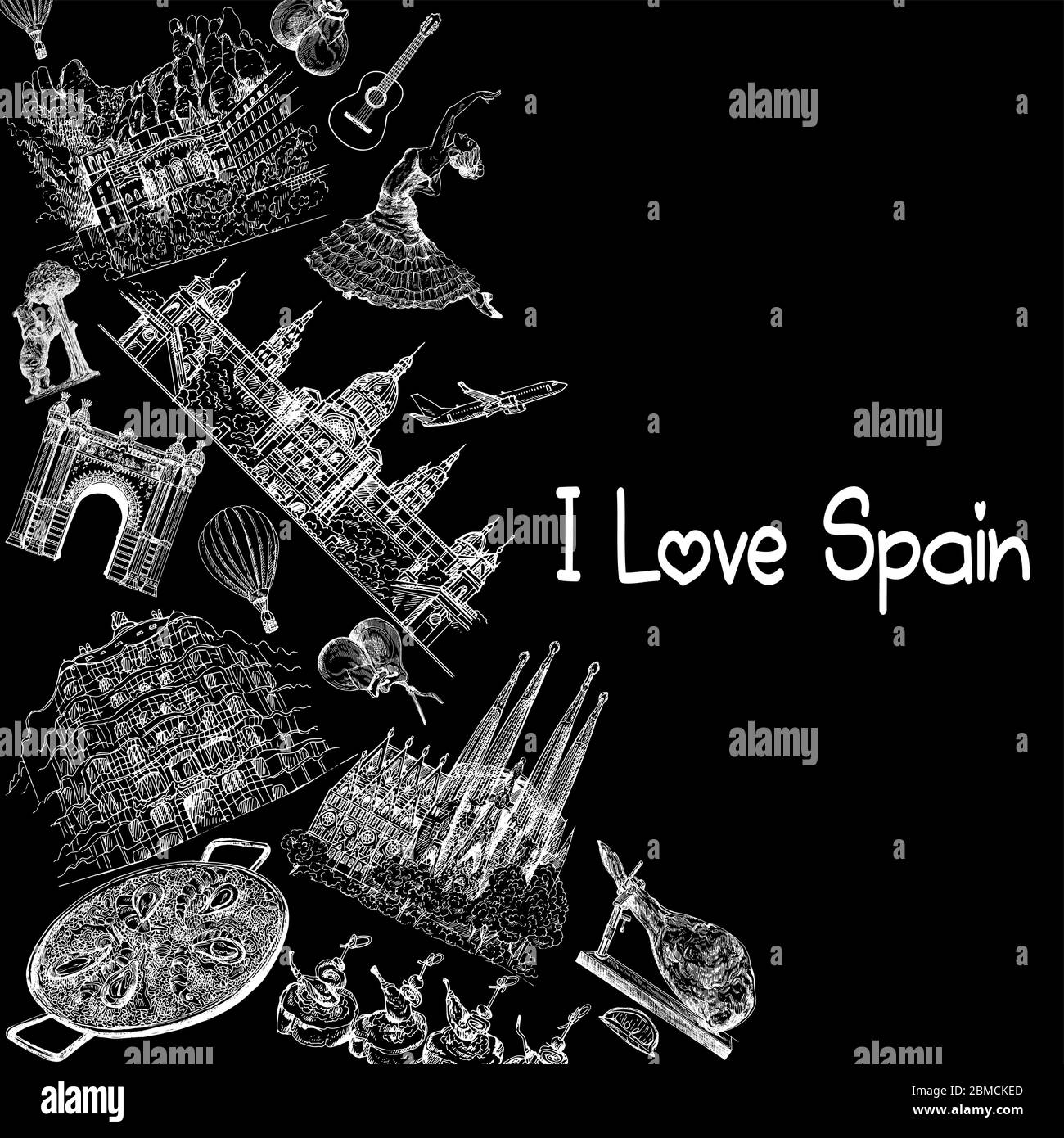 Poster / card / composition of hand drawn sketch style Spain related ...