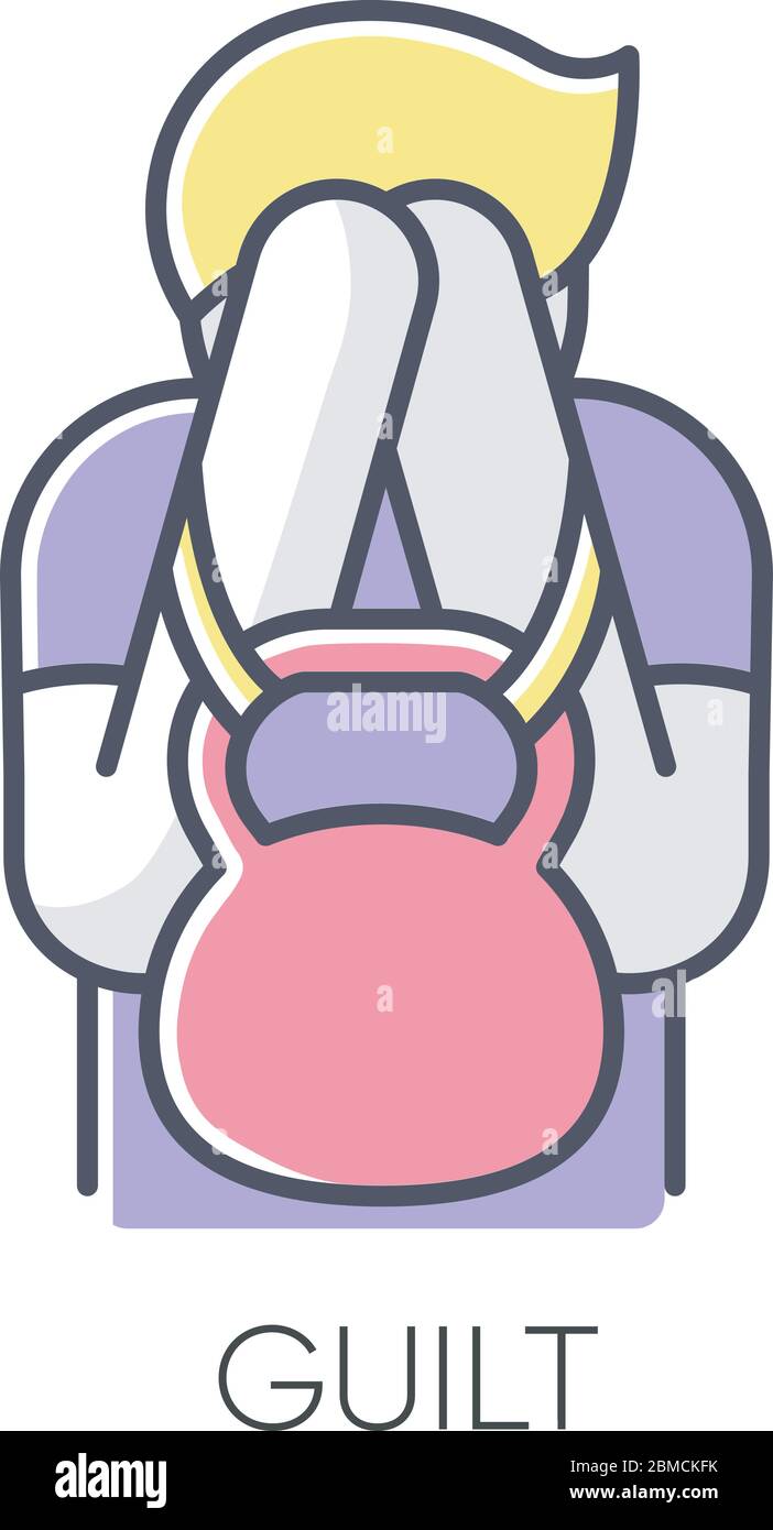 Guilt RGB color icon. Man feeling ashamed. Mental health issue. Heavy ...