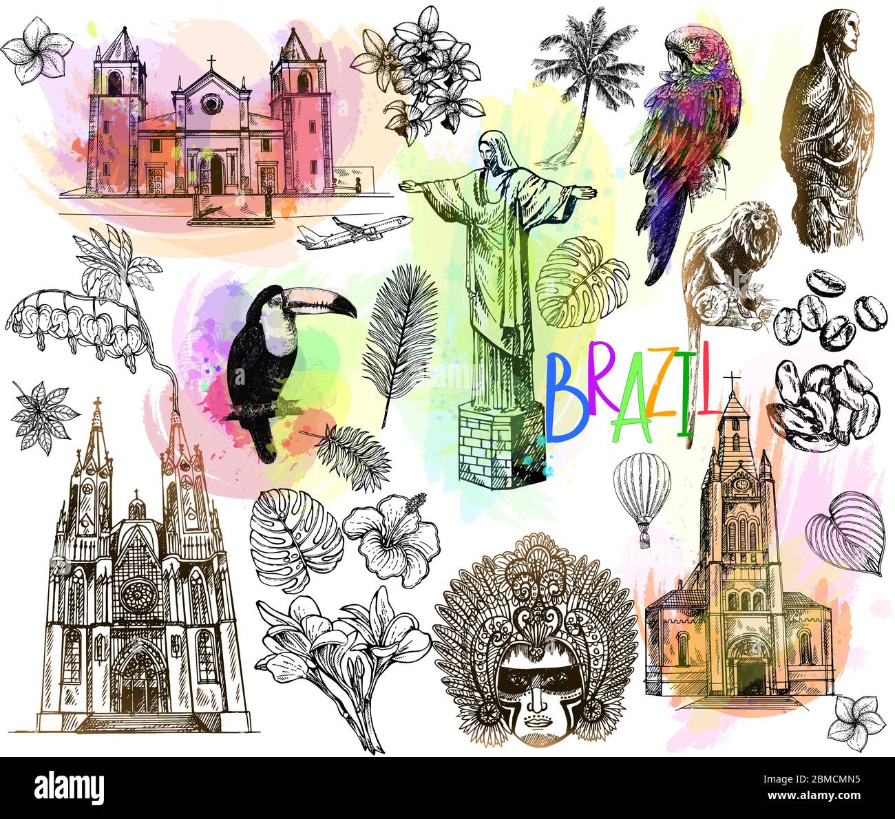Set of hand drawn sketch style Brazil related objects isolated on white ...