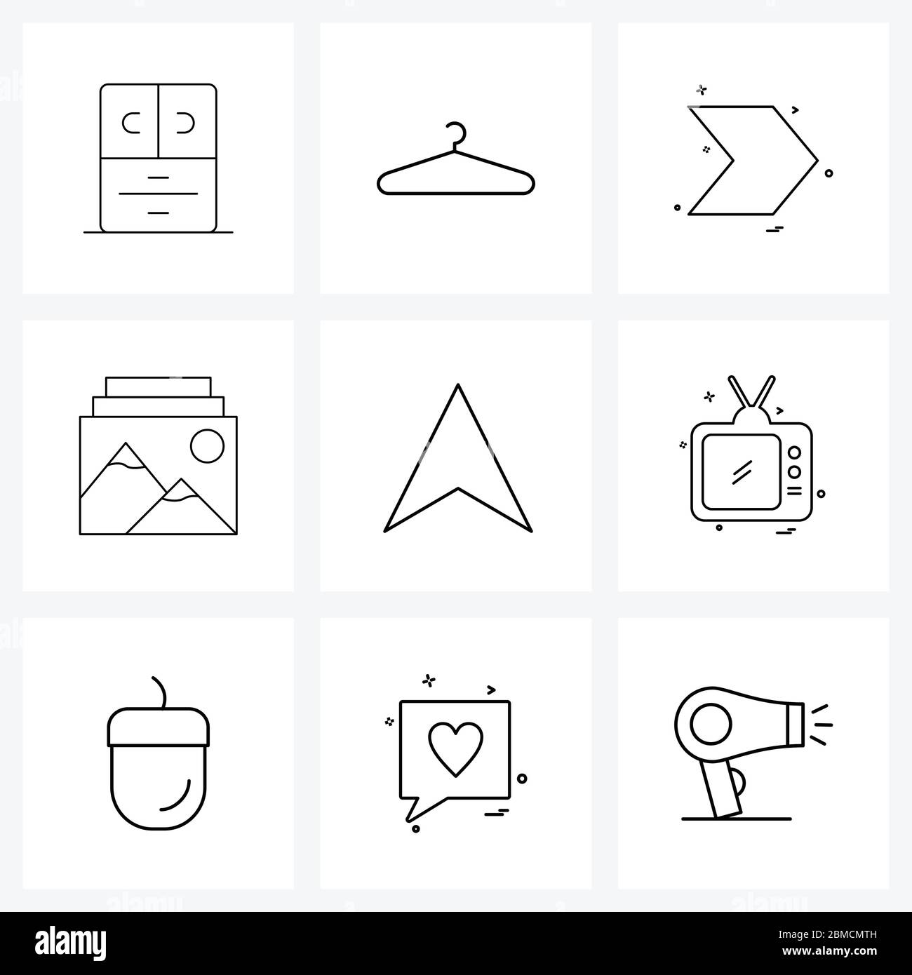 Mobile UI Line Icon Set of 9 Modern Pictograms of up, arrow, arrow, web ...