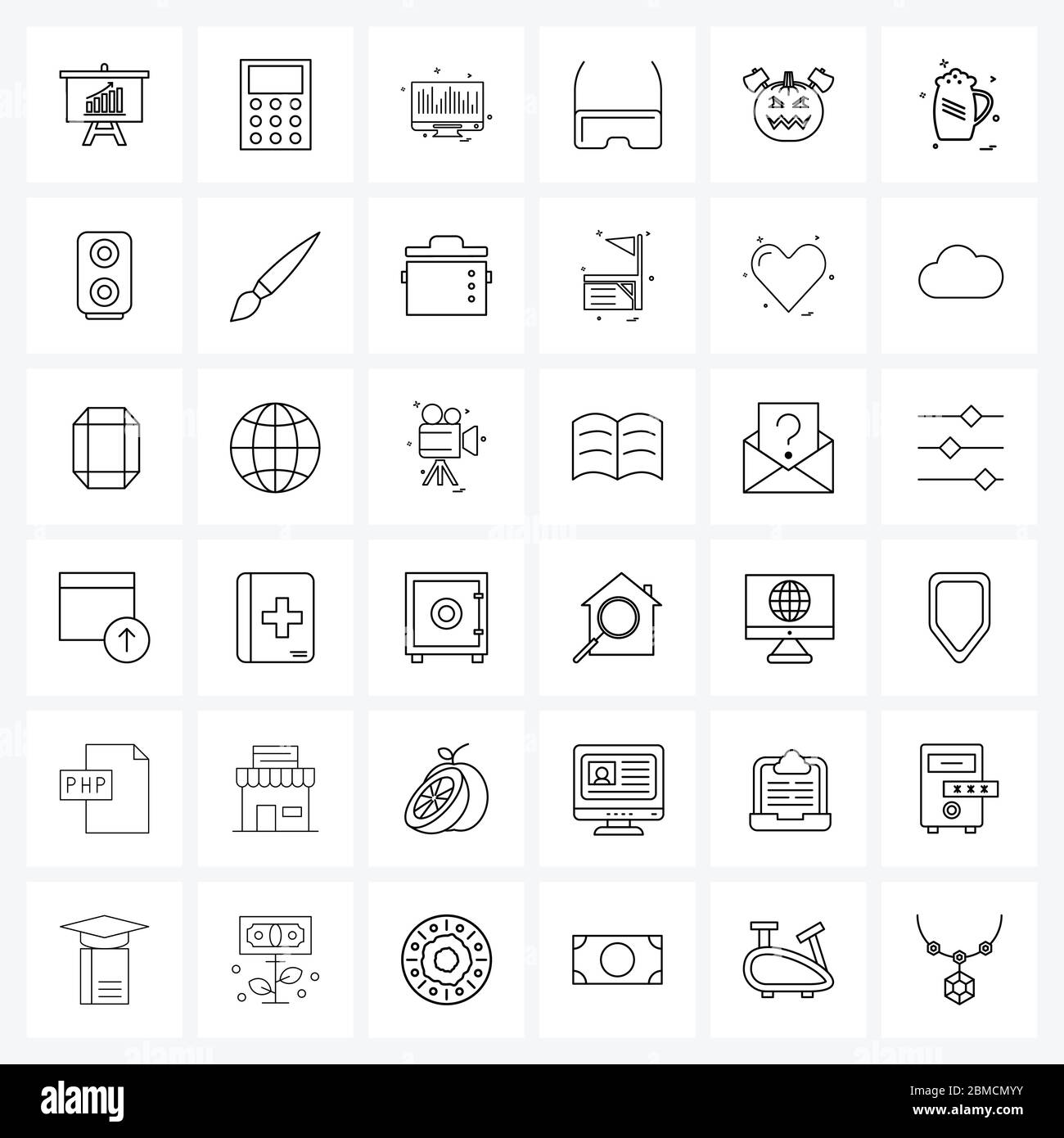 Set of 36 Line Icon Signs and Symbols of food, Halloween, screen ...