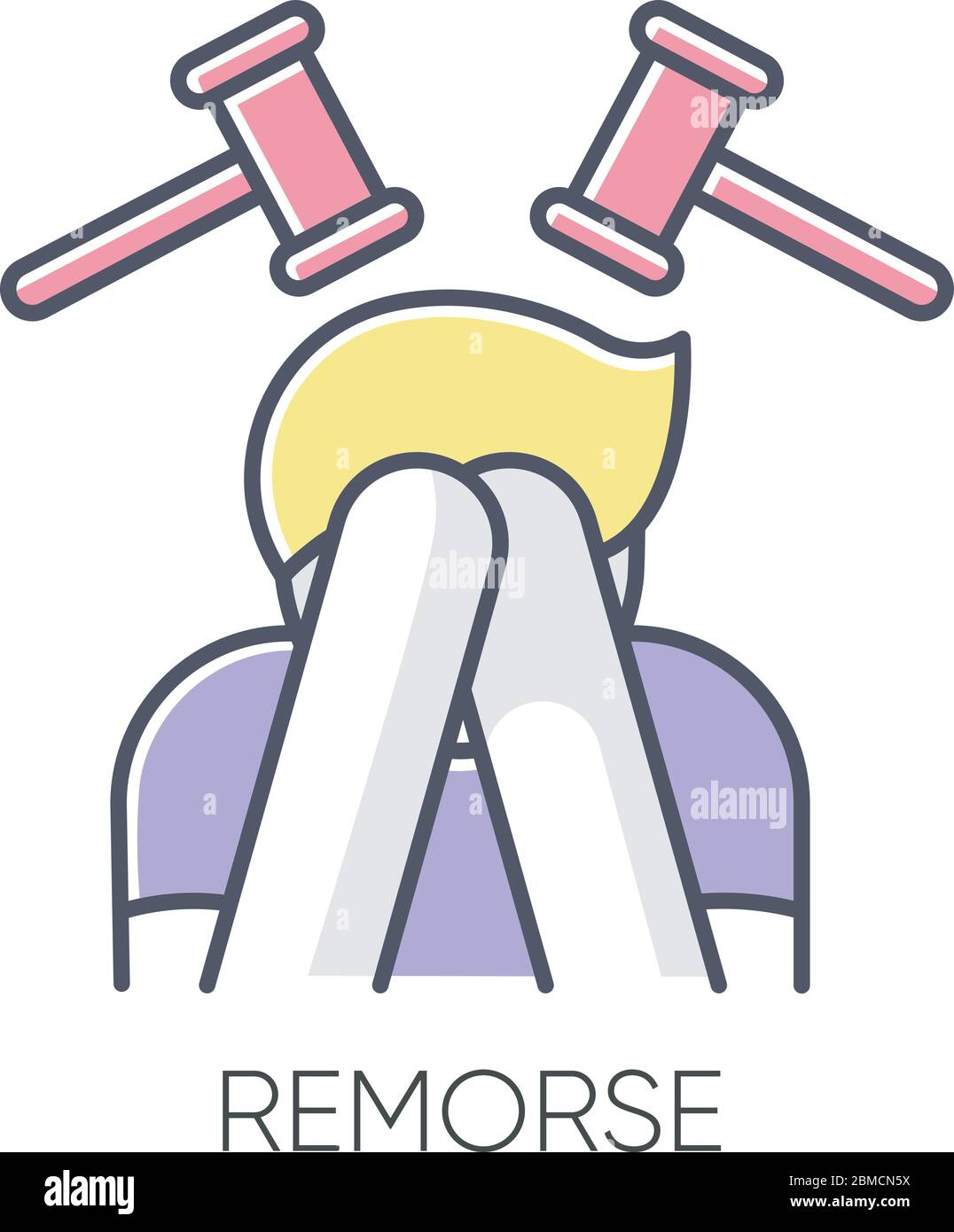 Remorse RGB color icon. Man with regret. Person cover face in shame ...