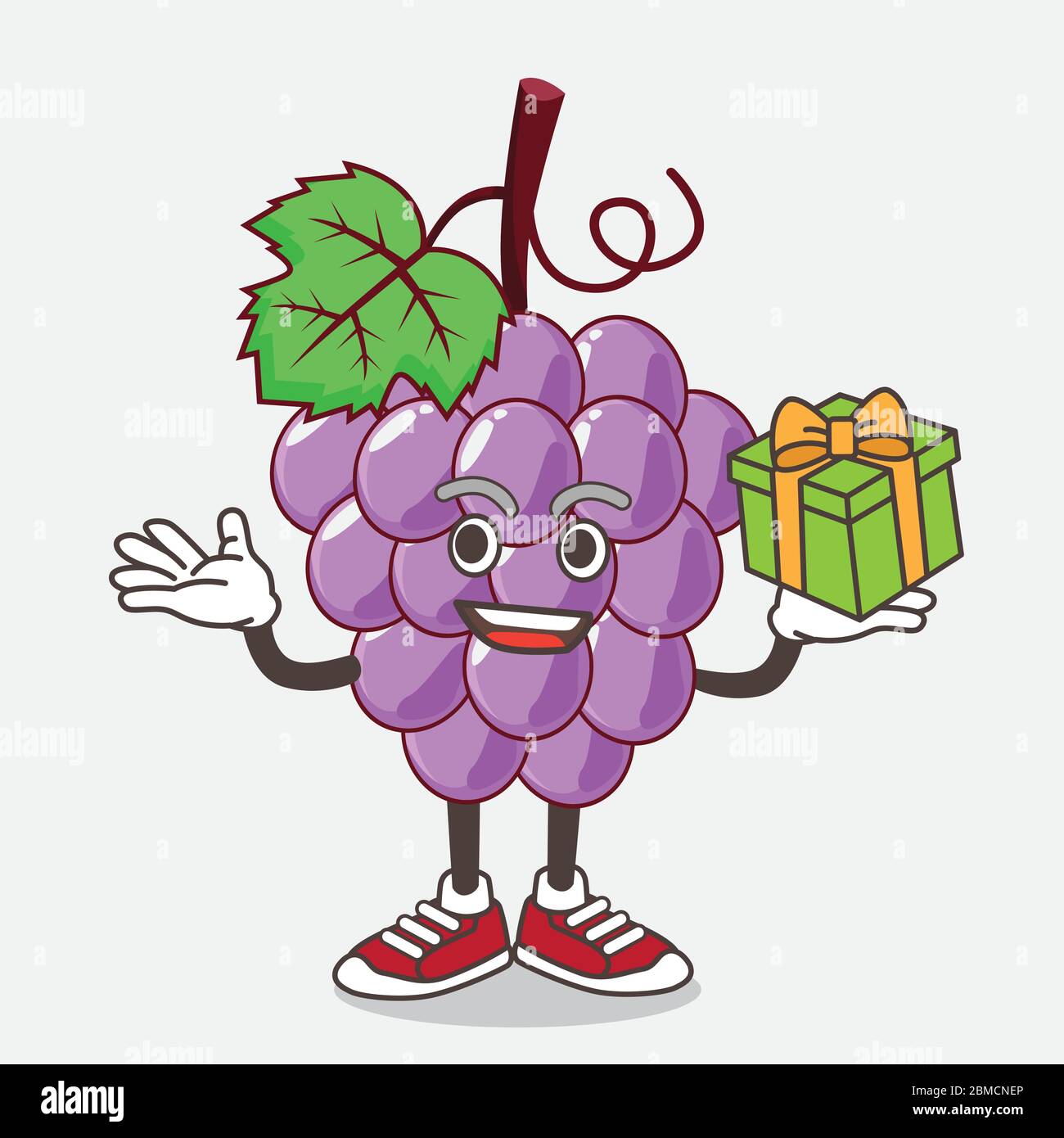 An illustration of Grape Fruit cartoon mascot character with a box of ...