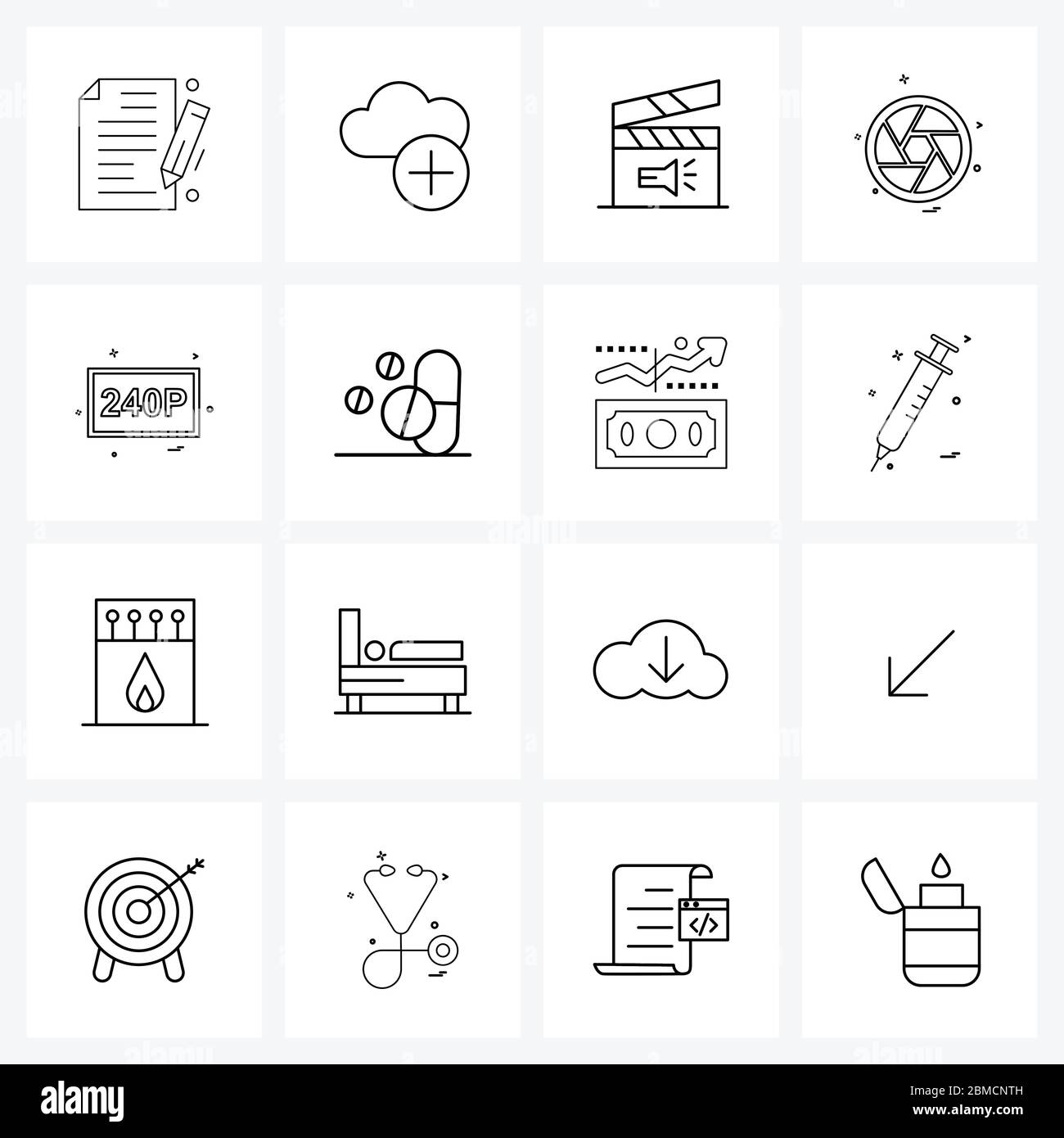 16 Universal Line Icon Pixel Perfect Symbols of video, photo ...