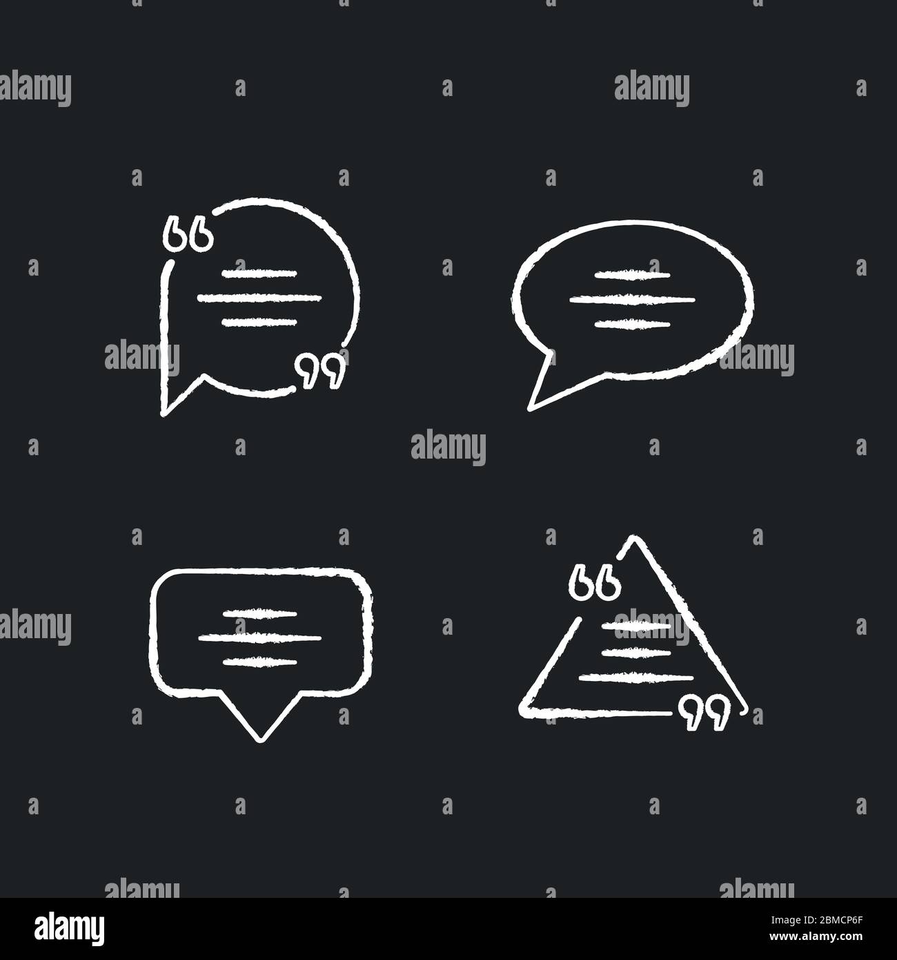 Empty chat bubbles with quotation marks chalk white icons set on black ...